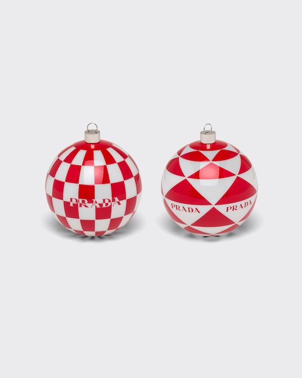 White/red Glass Christmas Ornament Set | PRADA