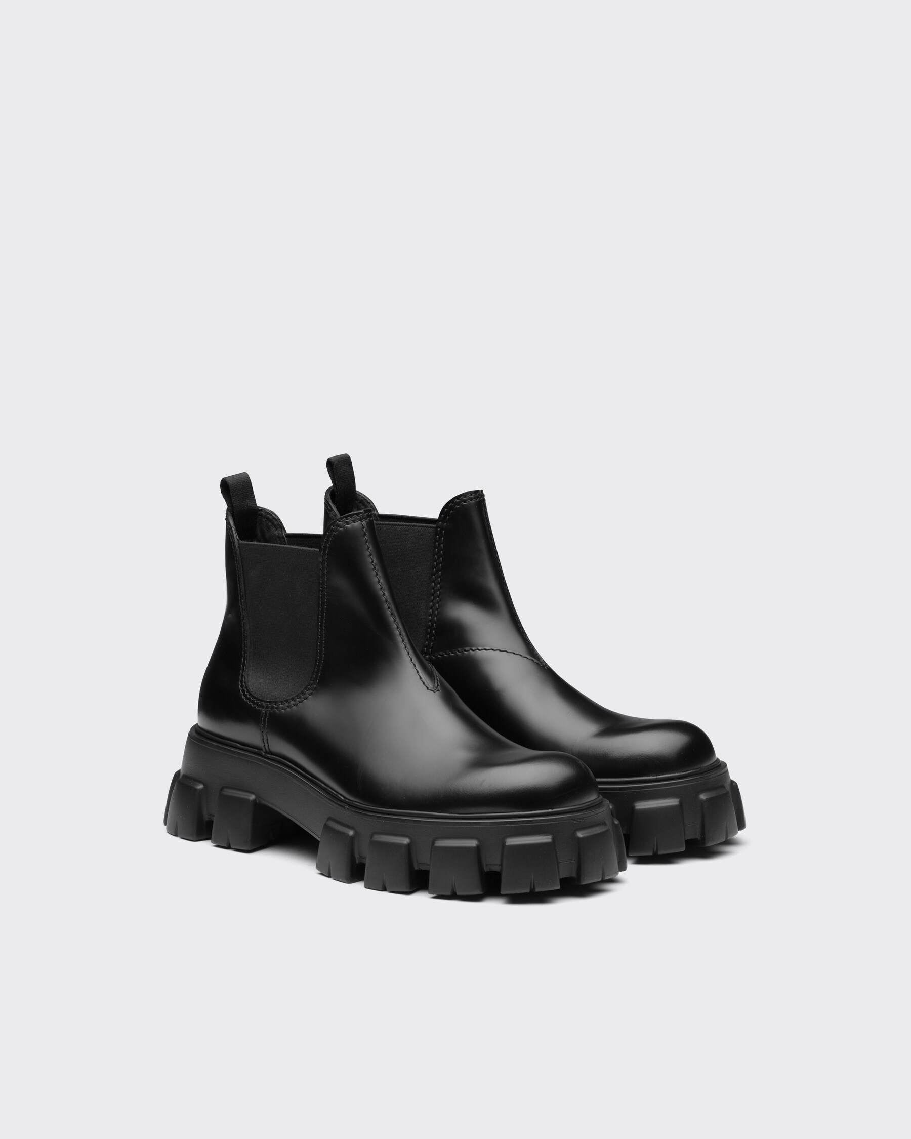 Black Monolith Brushed Leather Chelsea Boots | PRADA