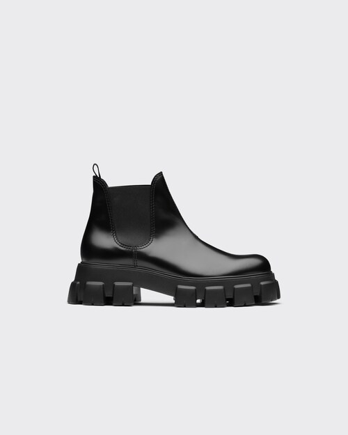 Schwarz Monolith Chelsea Boots aus gebürstetem Leder | Prada