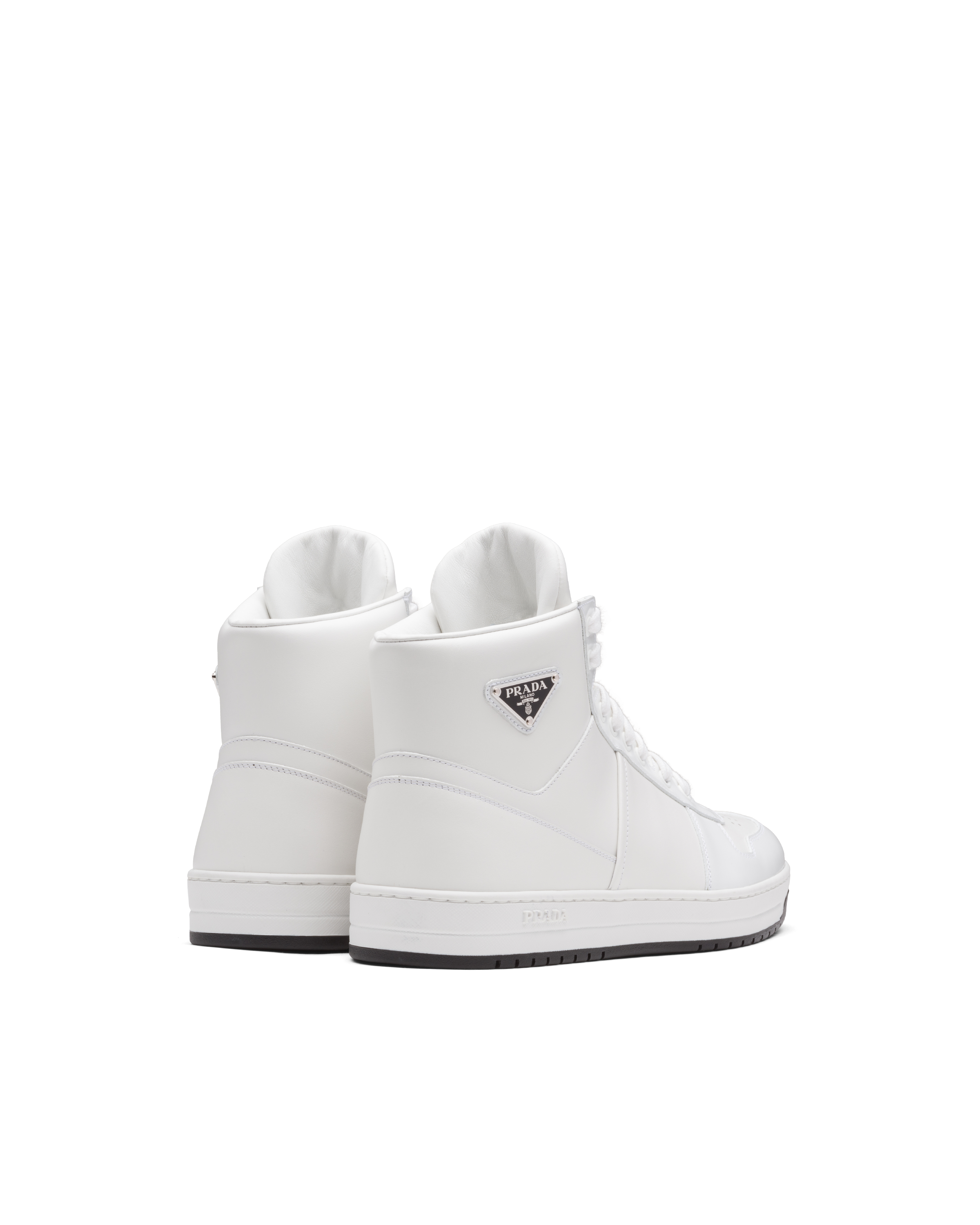 White/black Downtown leather high-top sneakers | Prada