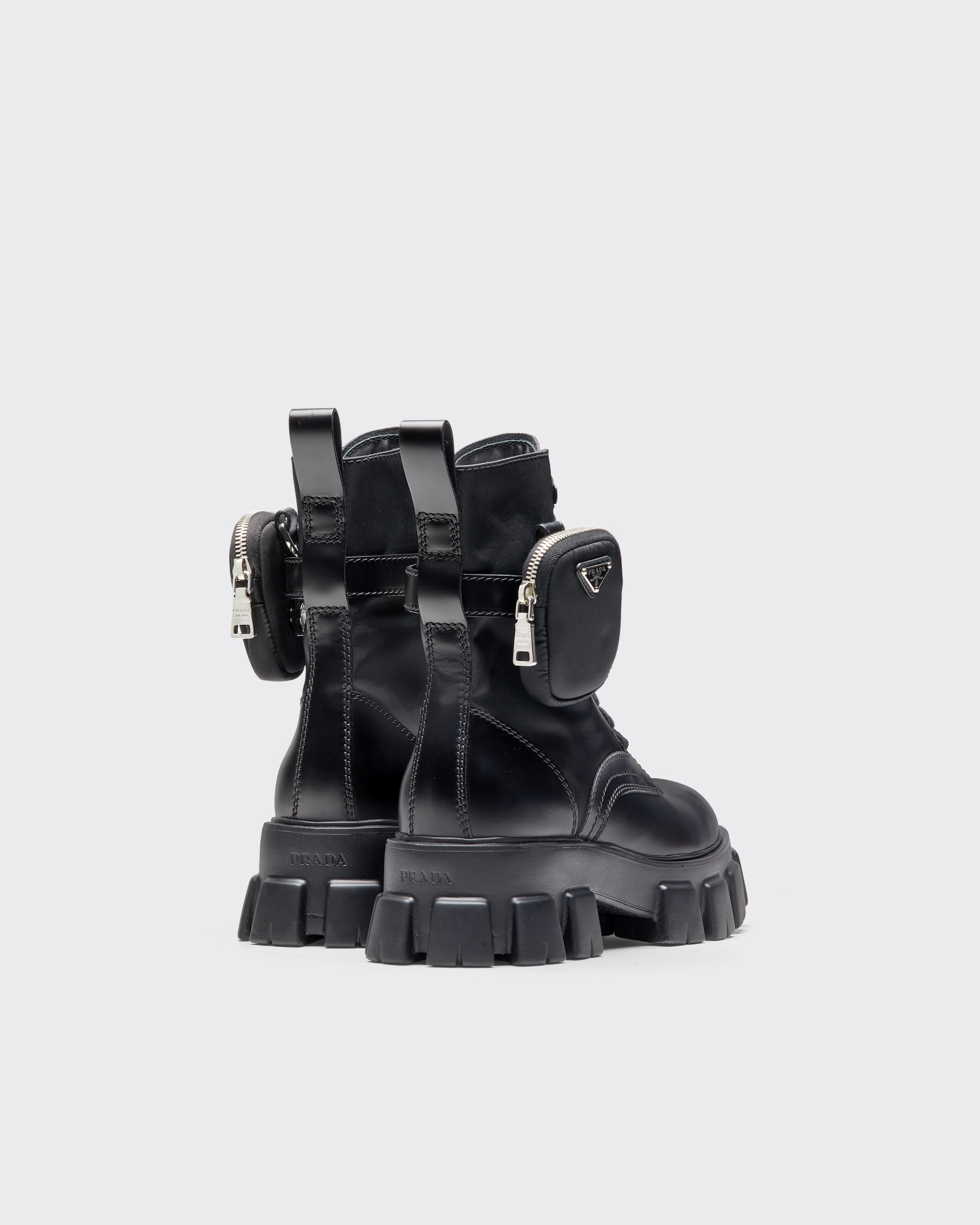 Black Monolith Brushed Leather And Nylon Boots | PRADA