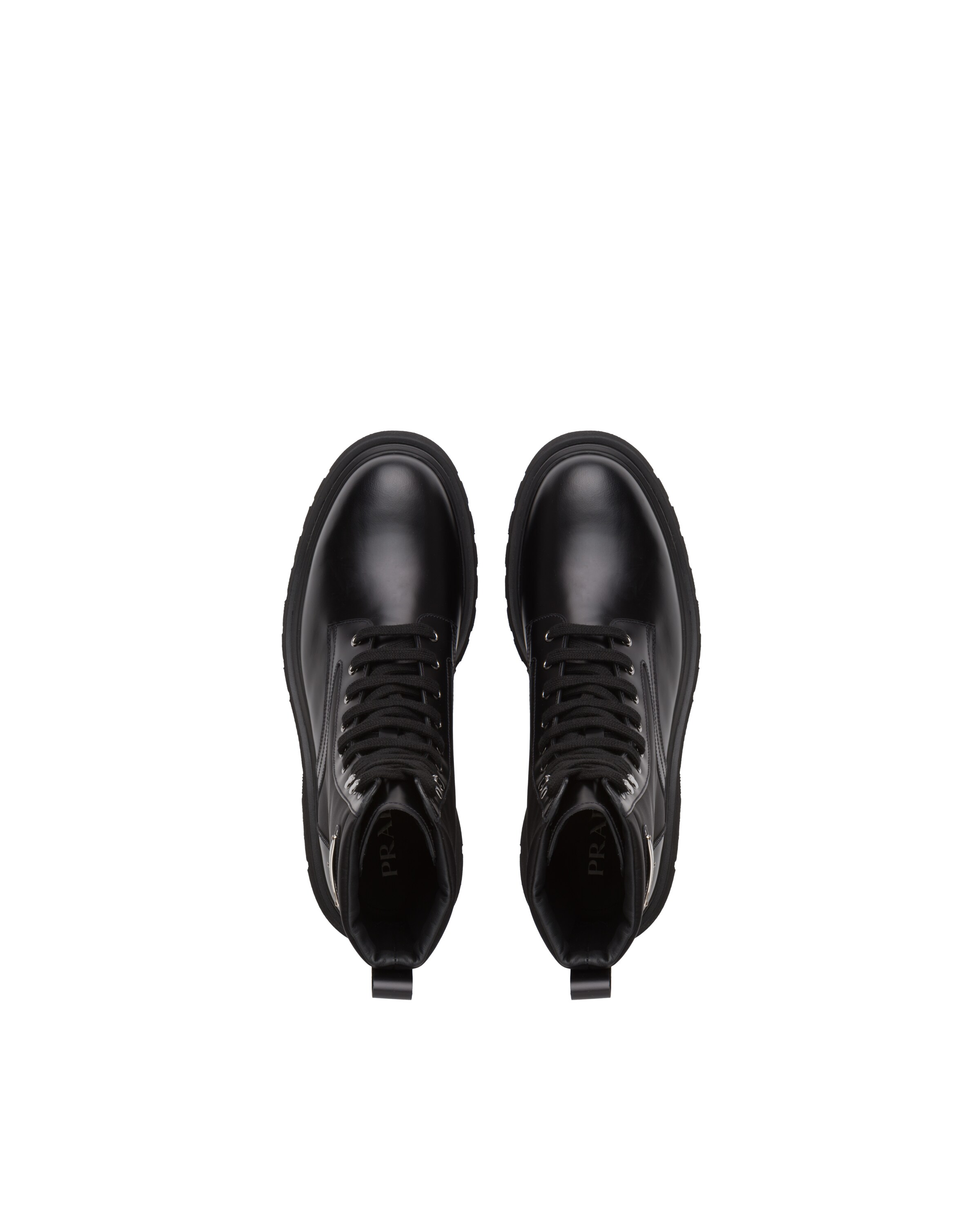 Black Brushed leather and nylon combat boots | Prada