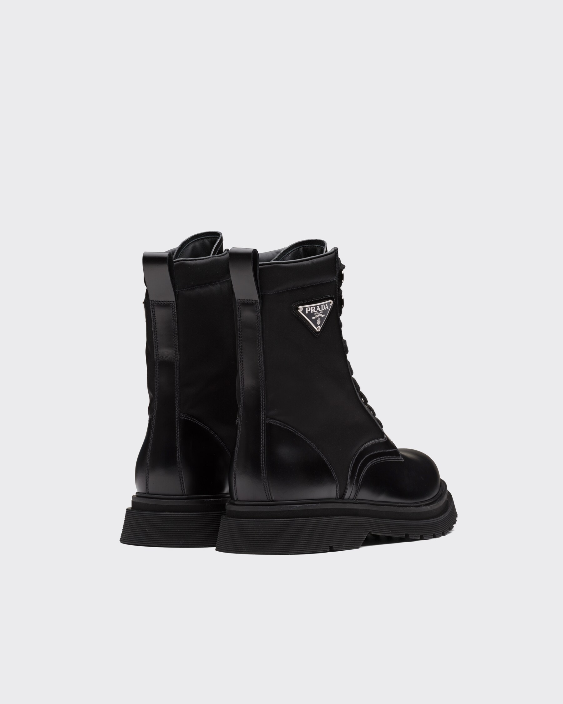 Black Brushed Rois Leather And Re-nylon Booties | PRADA
