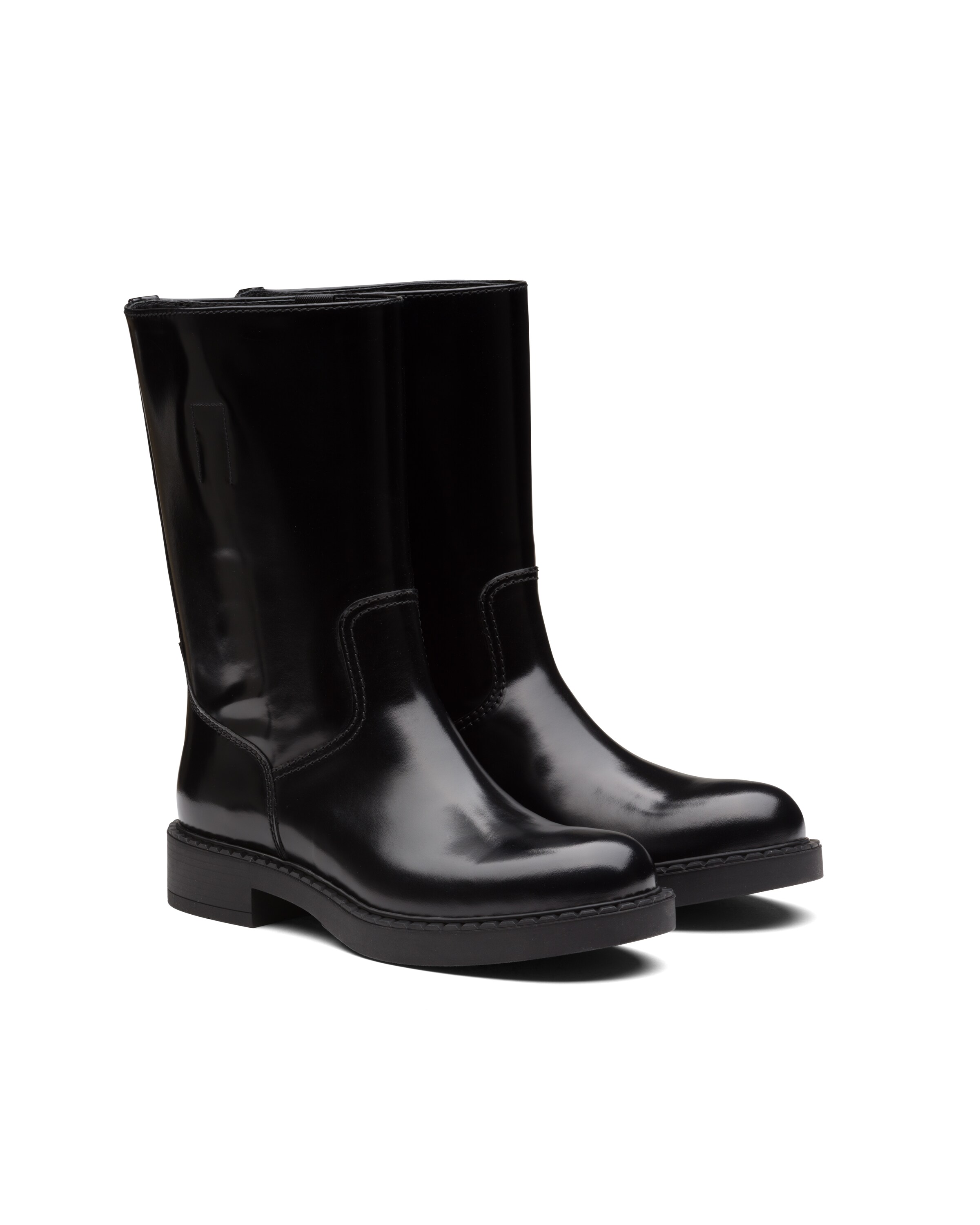 Black Brushed leather mid-calf boots | Prada