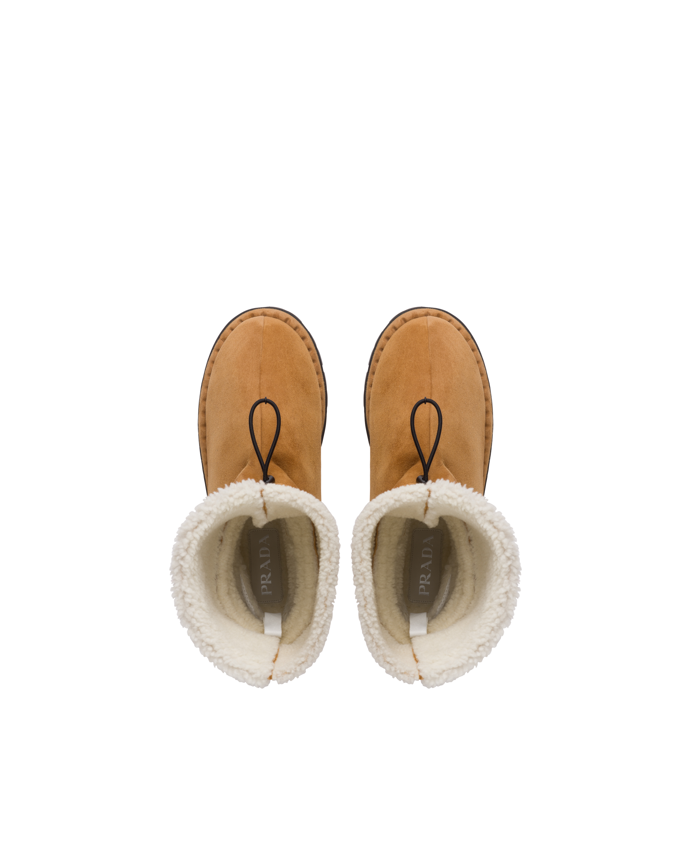 Cognac Shearling booties | Prada