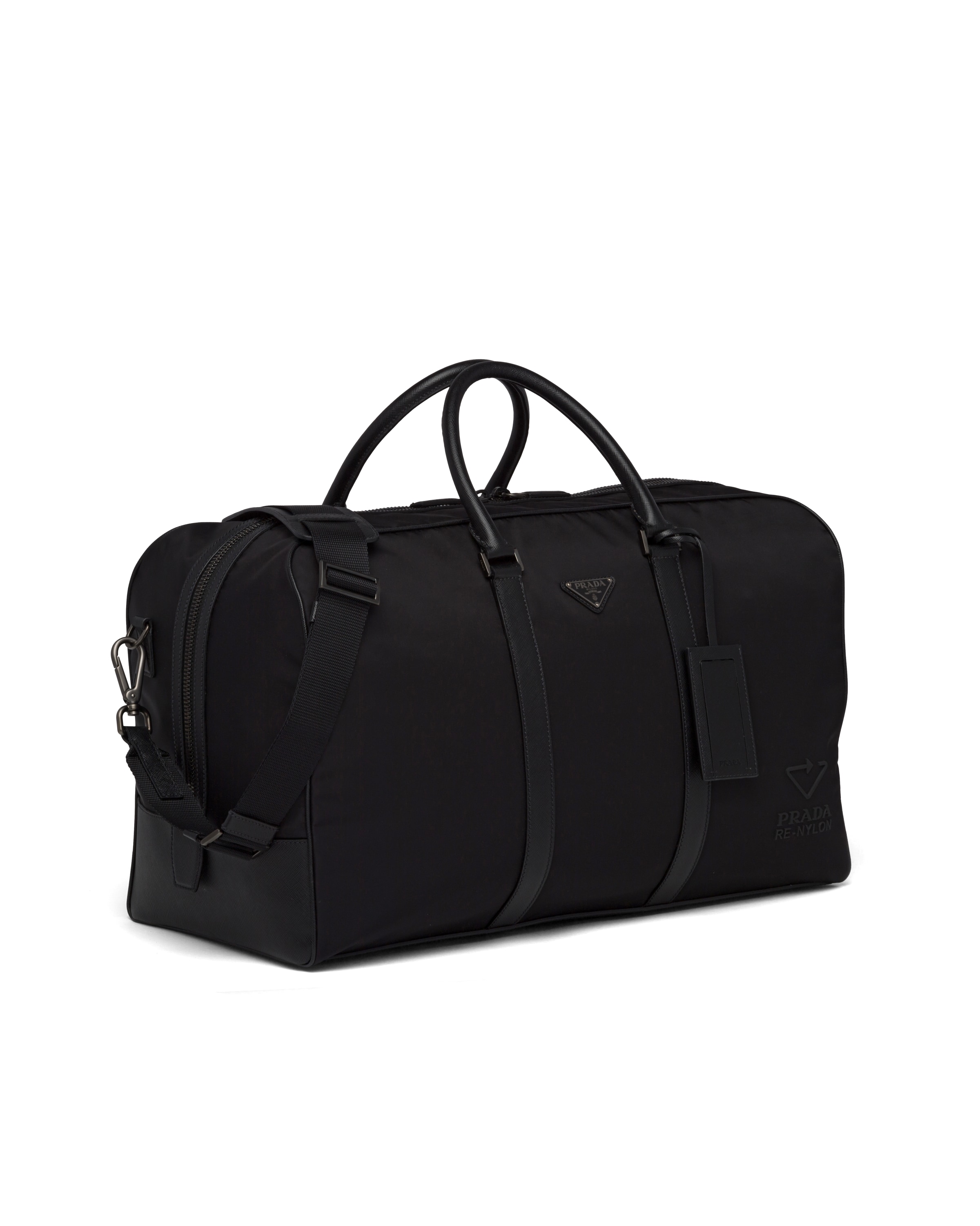 Black Re-Nylon and Saffiano leather travel bag | Prada