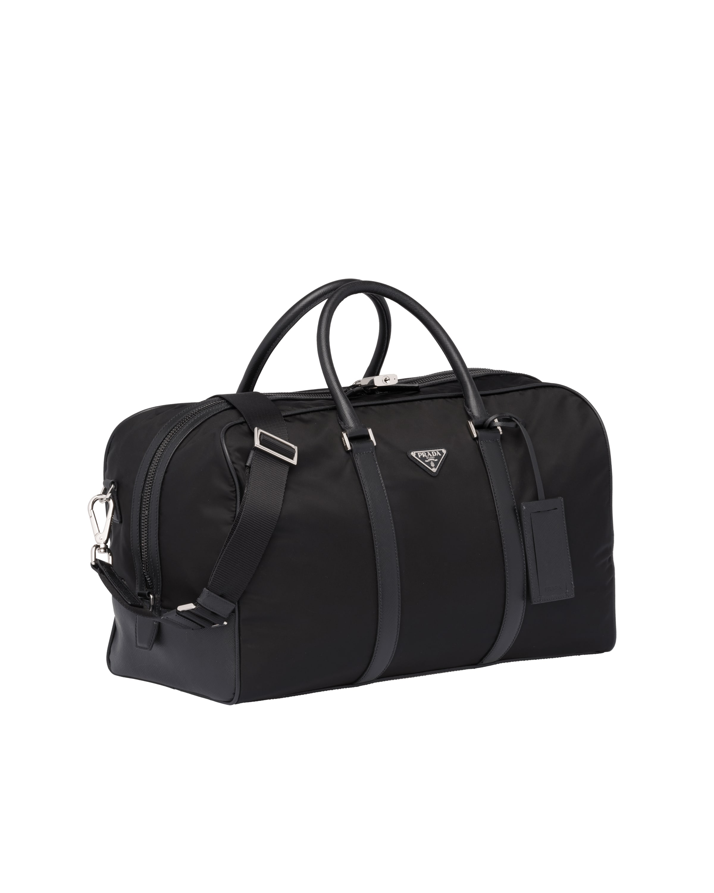 Black Nylon and Saffiano Leather Duffle Bag | Prada