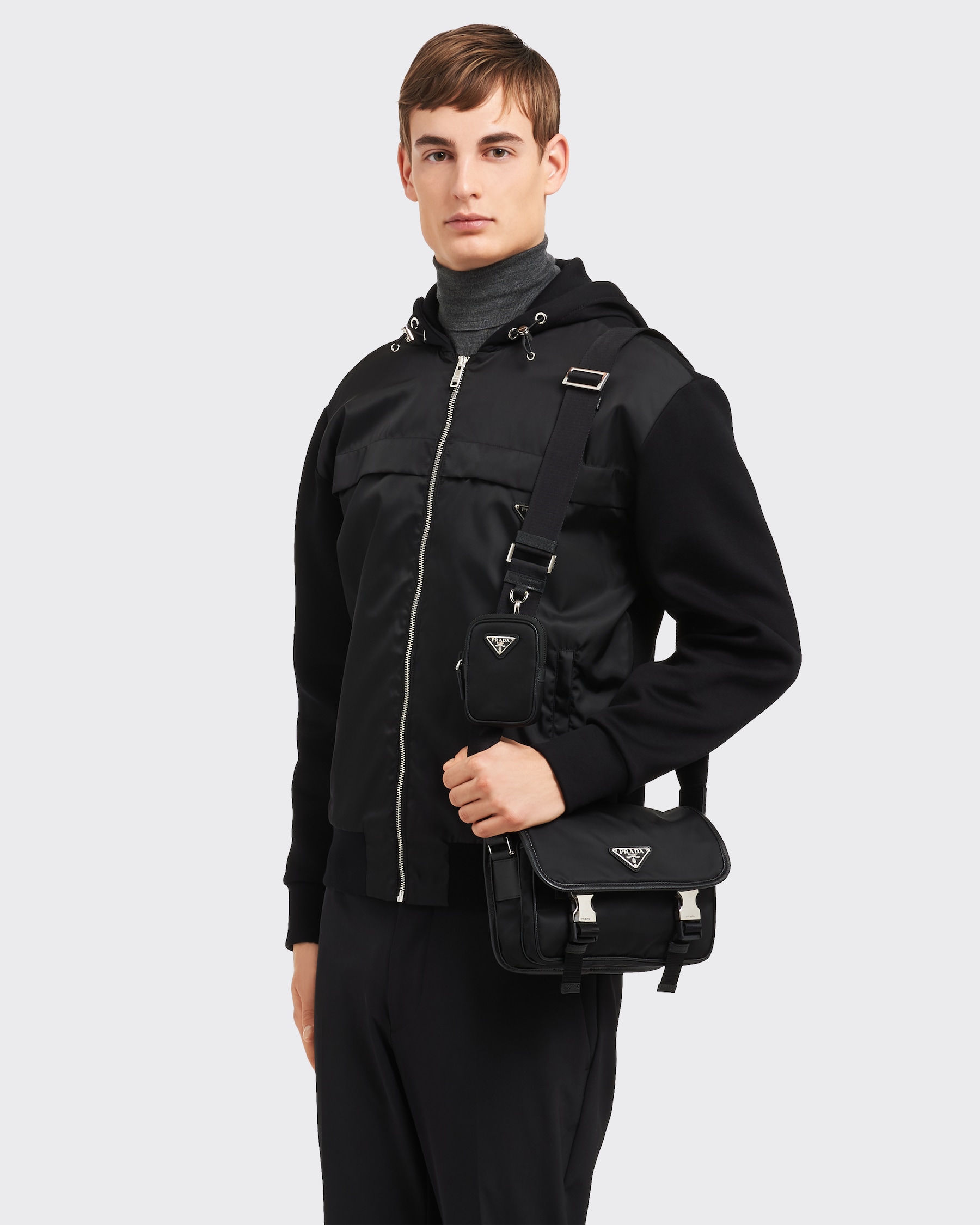 Black Re-nylon And Saffiano Leather Shoulder Bag | PRADA