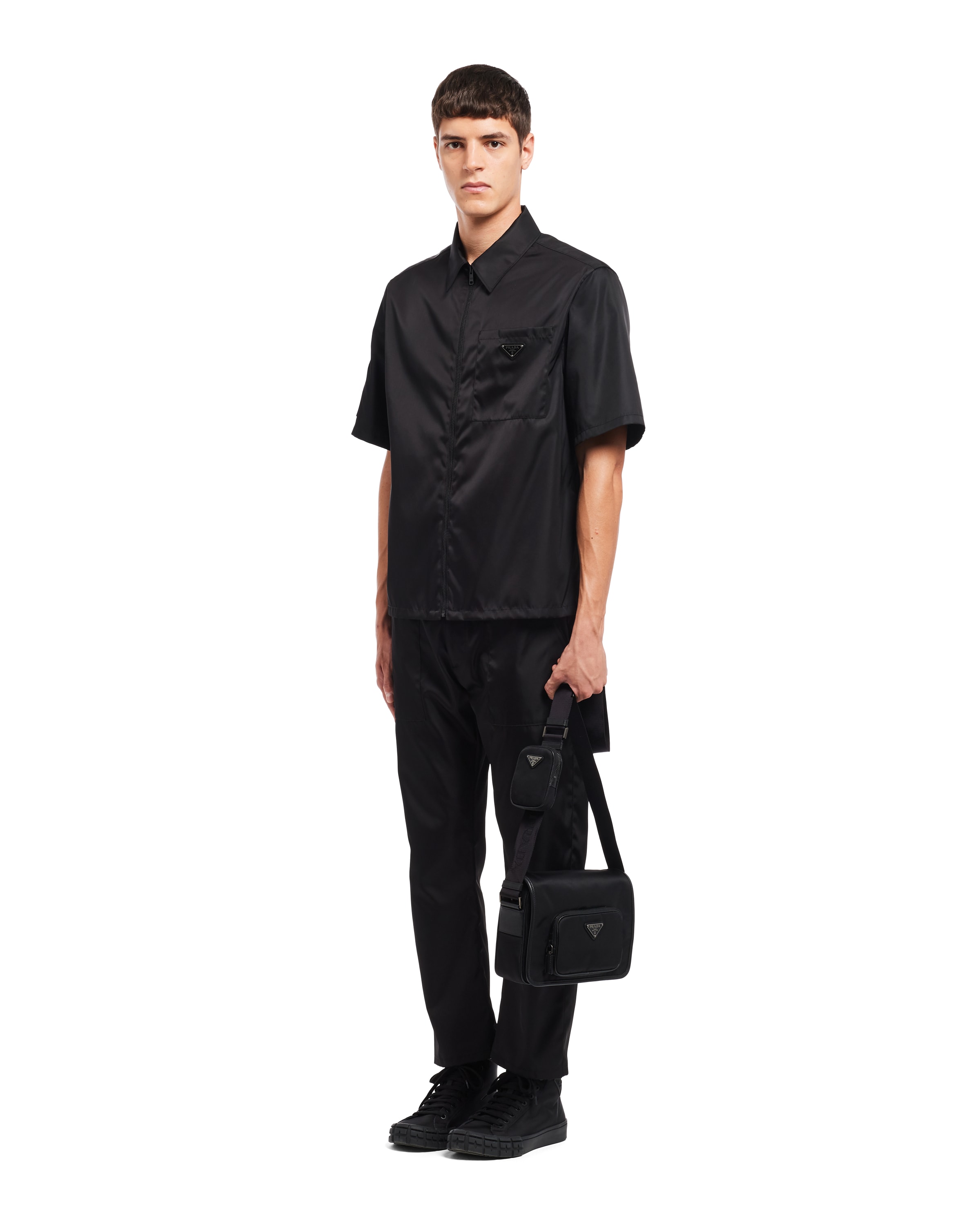 Black Re-Nylon and Saffiano Leather shoulder bag | Prada