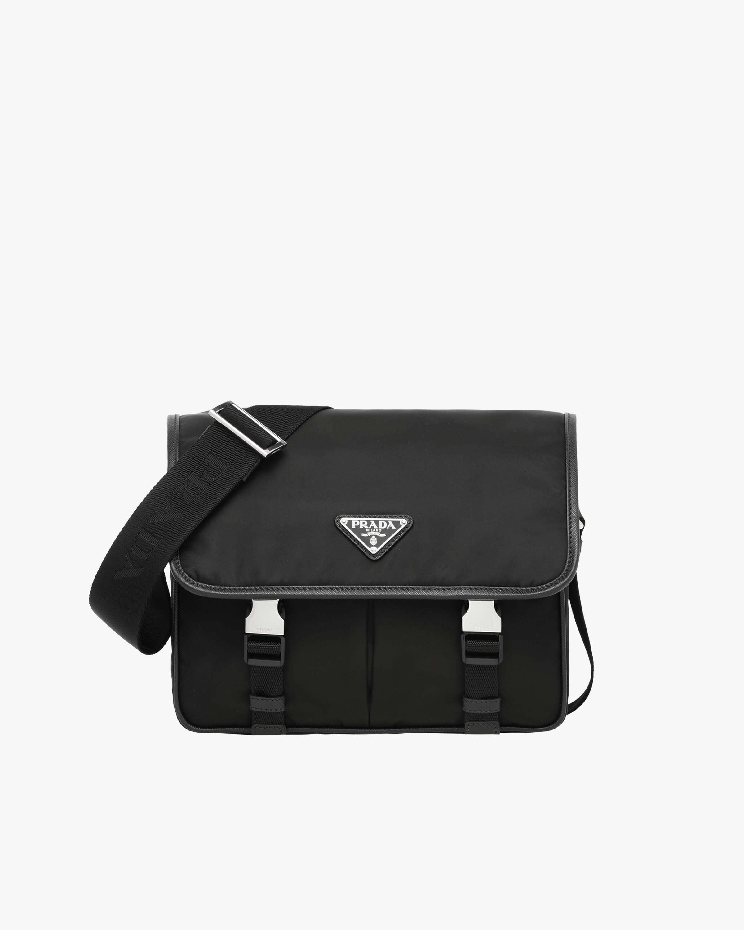 Black Nylon and Saffiano Leather Bag with Strap | Prada