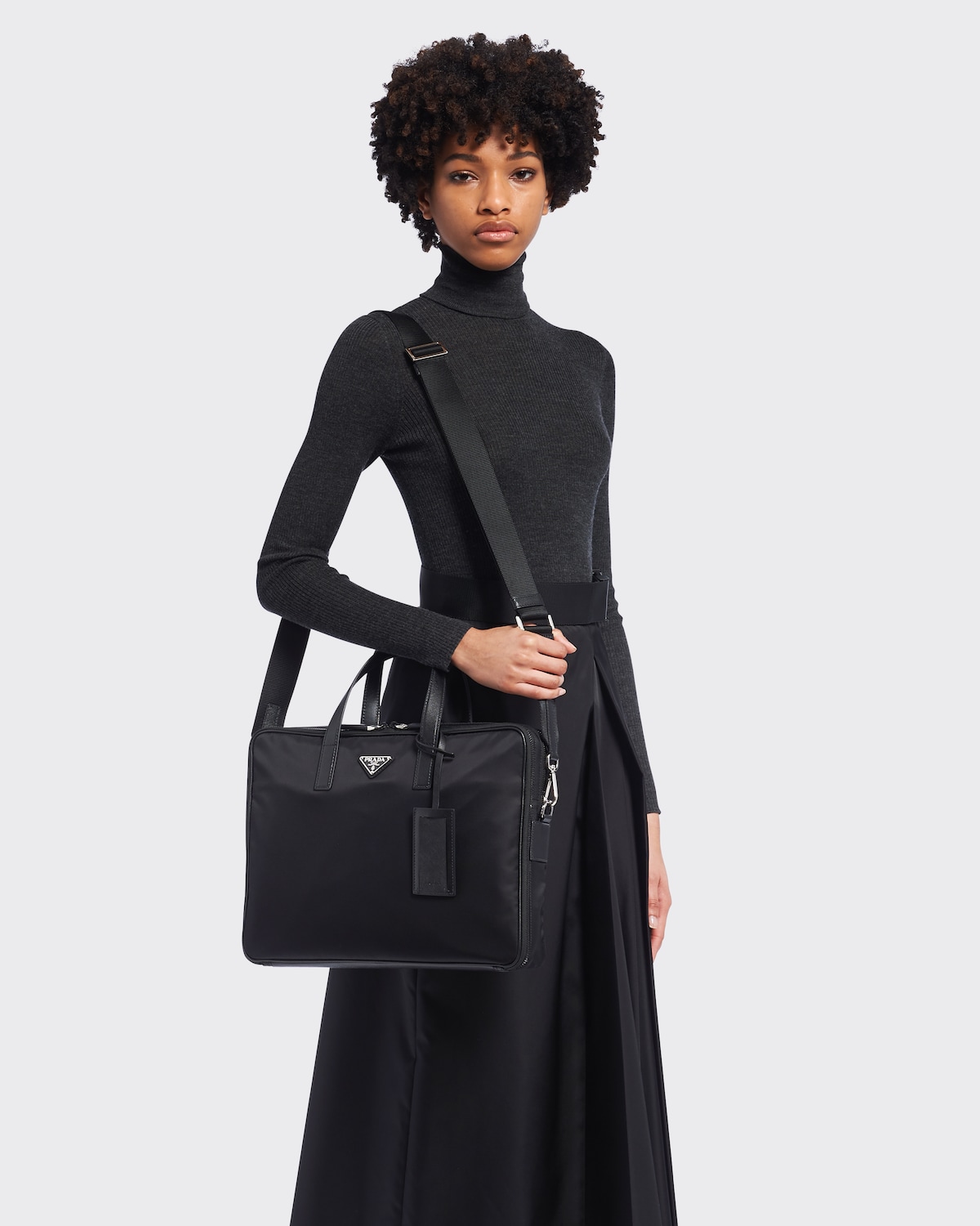 Black Re-nylon And Saffiano Leather Briefcase | PRADA