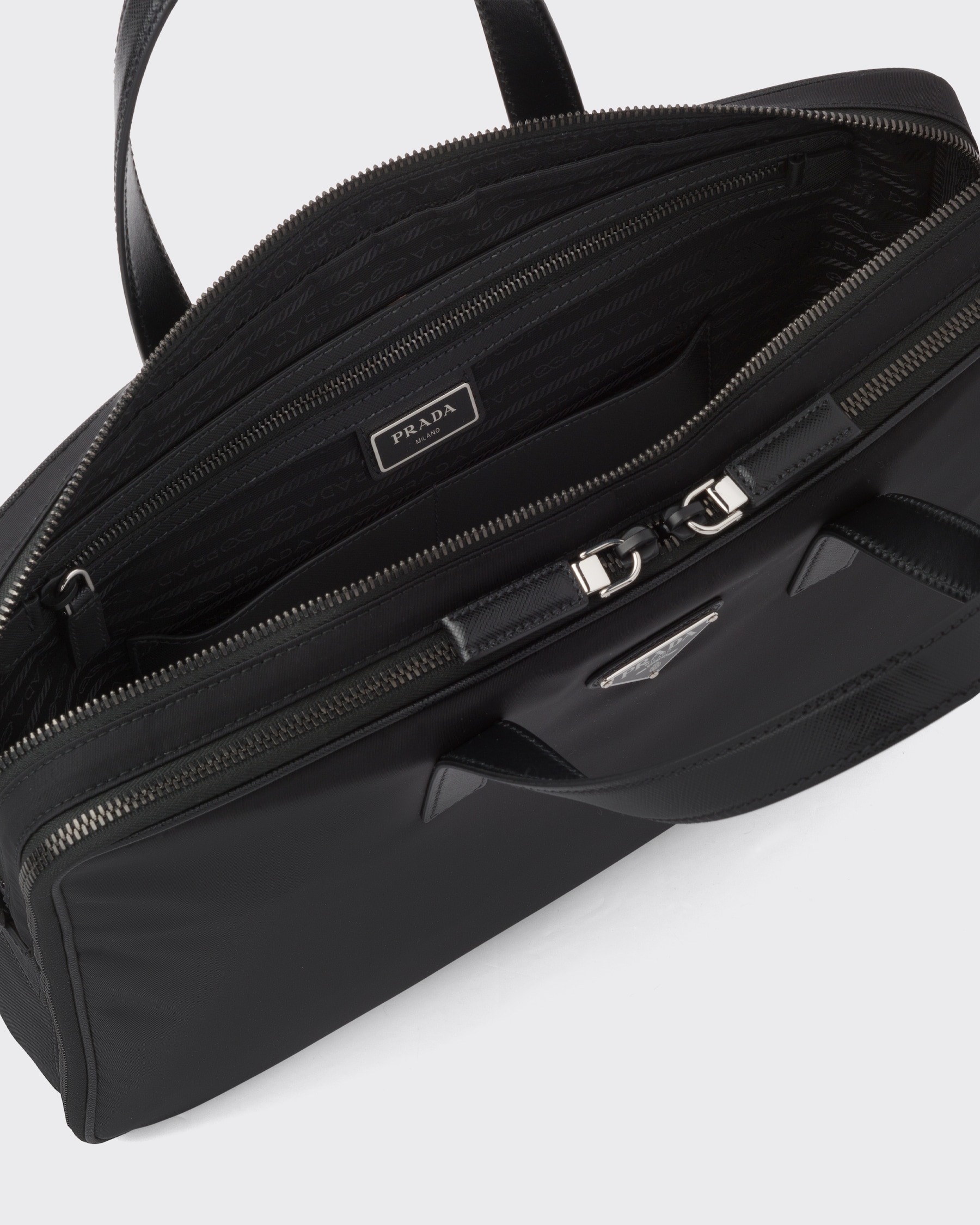 Black Re-nylon And Saffiano Leather Briefcase | PRADA