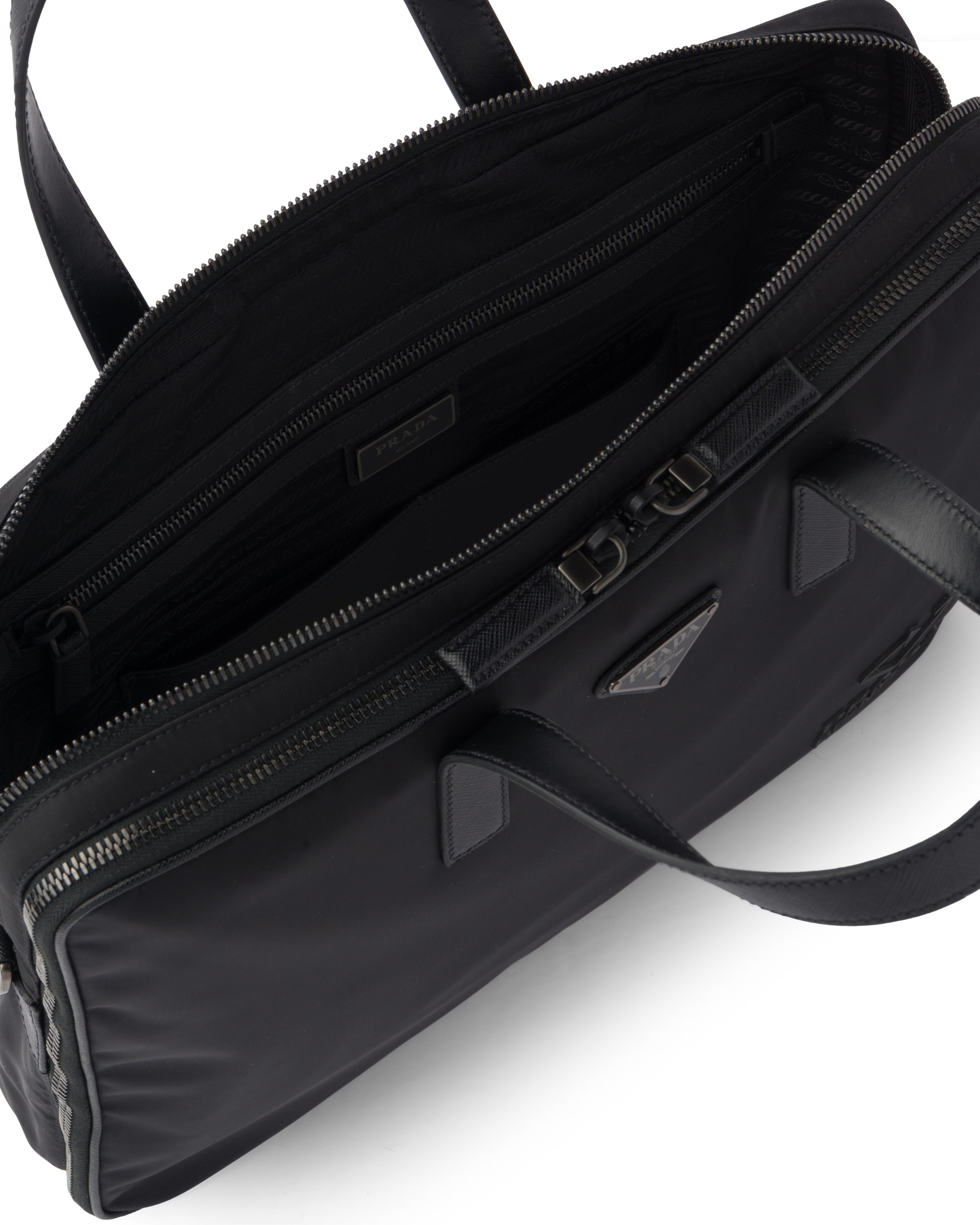 Black Re-Nylon and leather briefcase | Prada