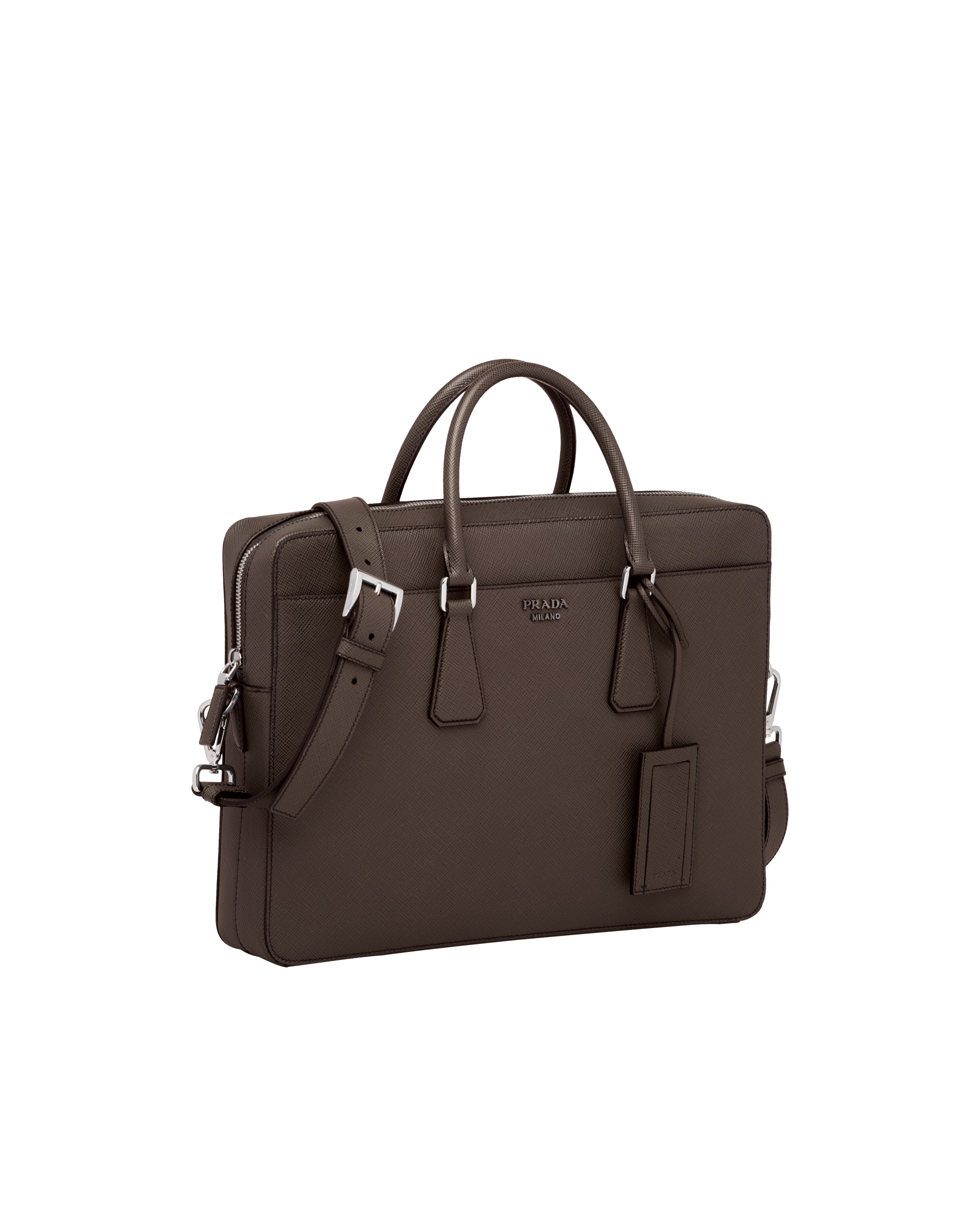 Coffee Saffiano Leather Briefcase | Prada