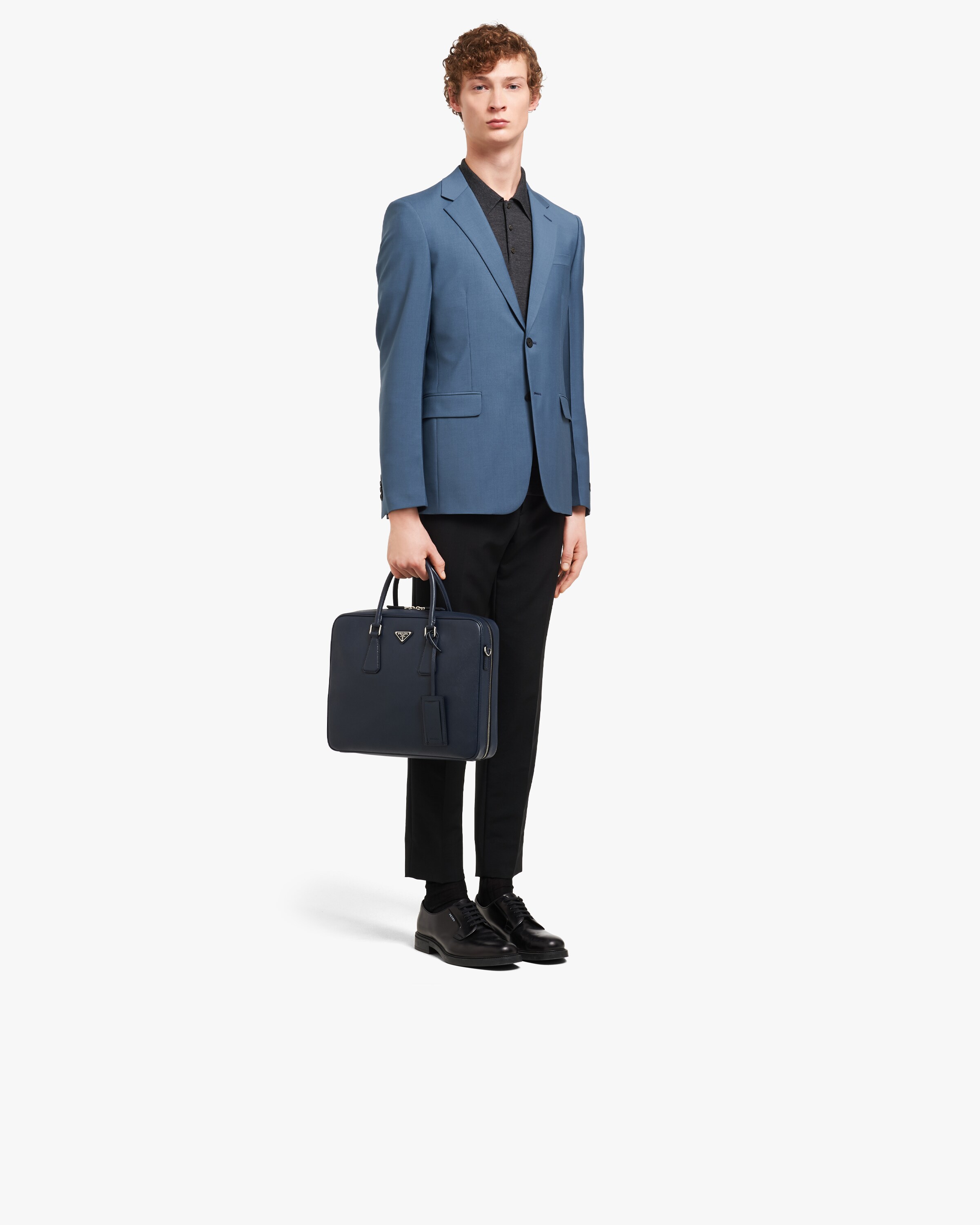 Baltic Blue Saffiano Leather Work Bag | Prada