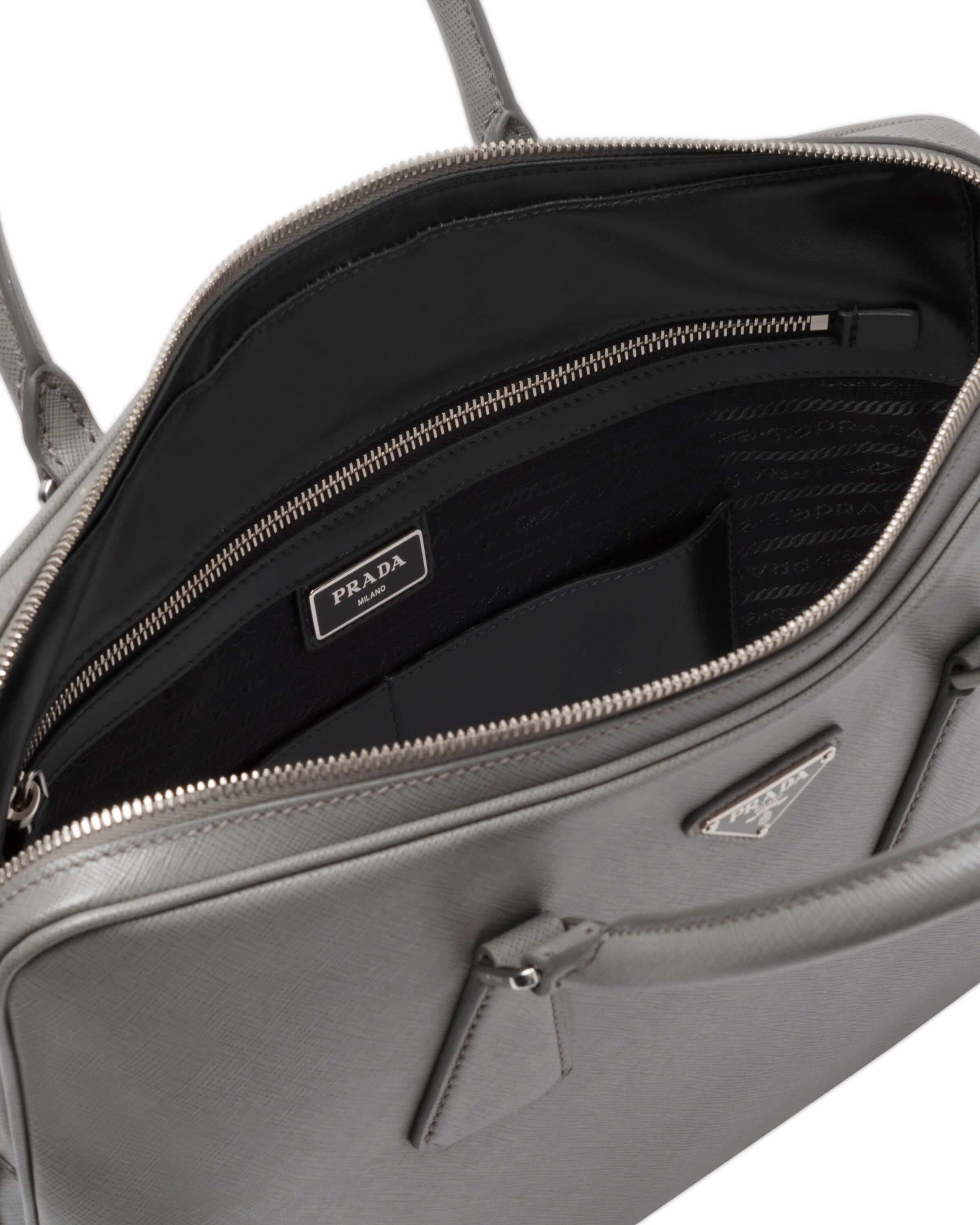 Marble Gray Saffiano Leather Work Bag | Prada