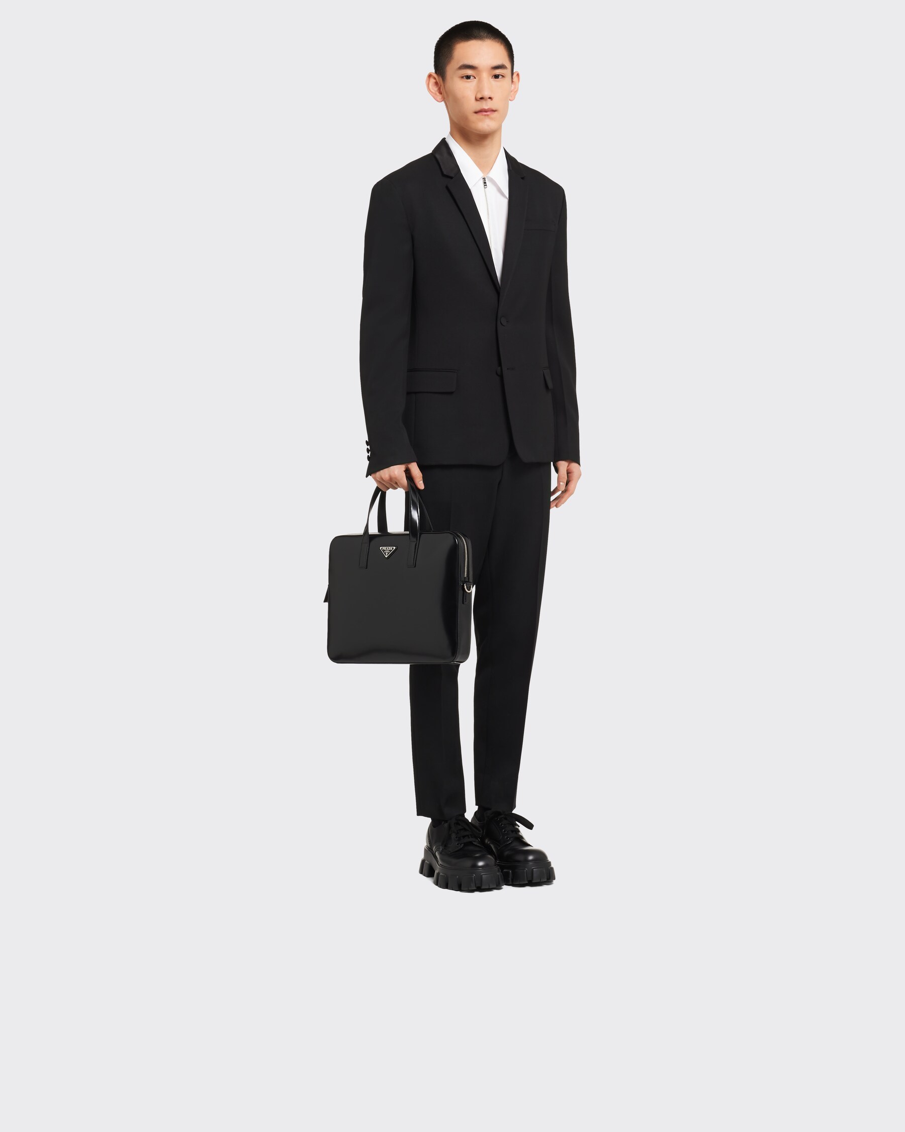 Black Brushed Leather Briefcase | PRADA