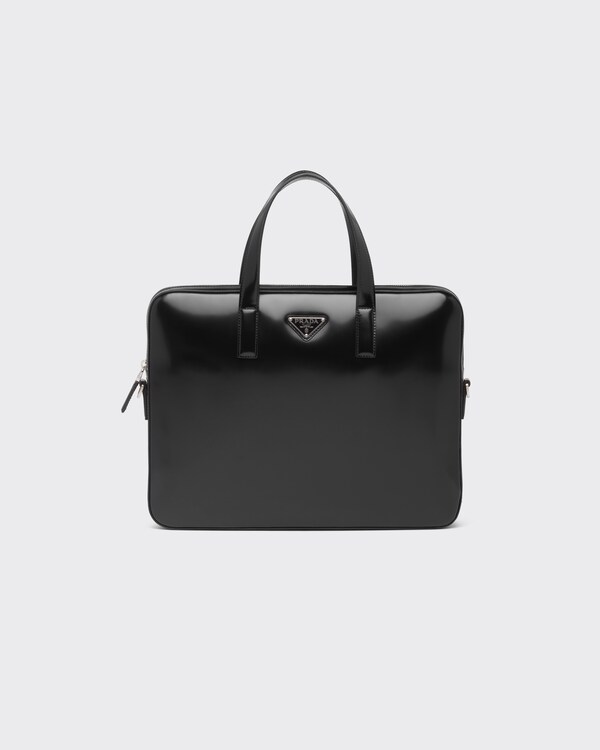 Black Brushed Leather Briefcase | PRADA