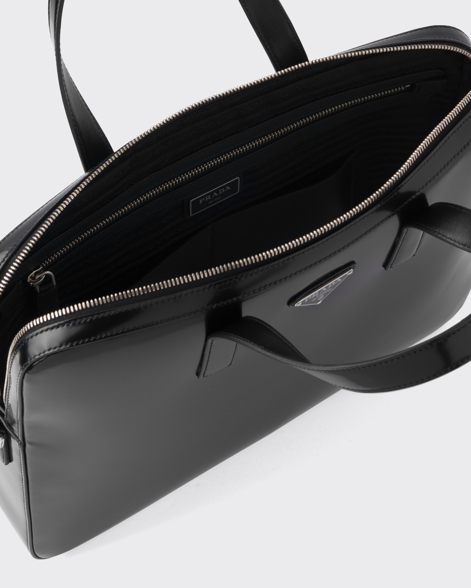 Black Brushed Leather Briefcase | PRADA