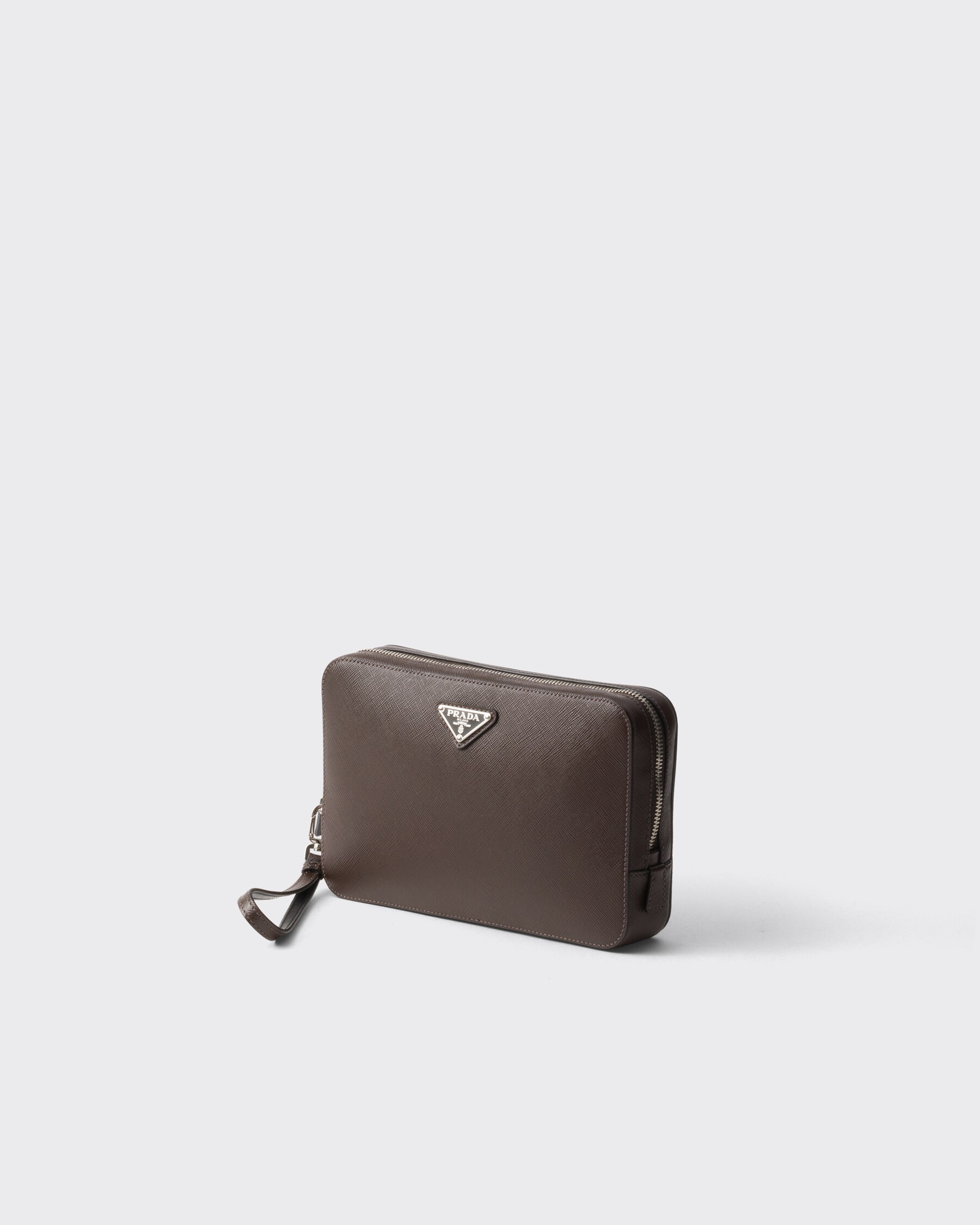 Coffee Saffiano Leather Clutch | PRADA