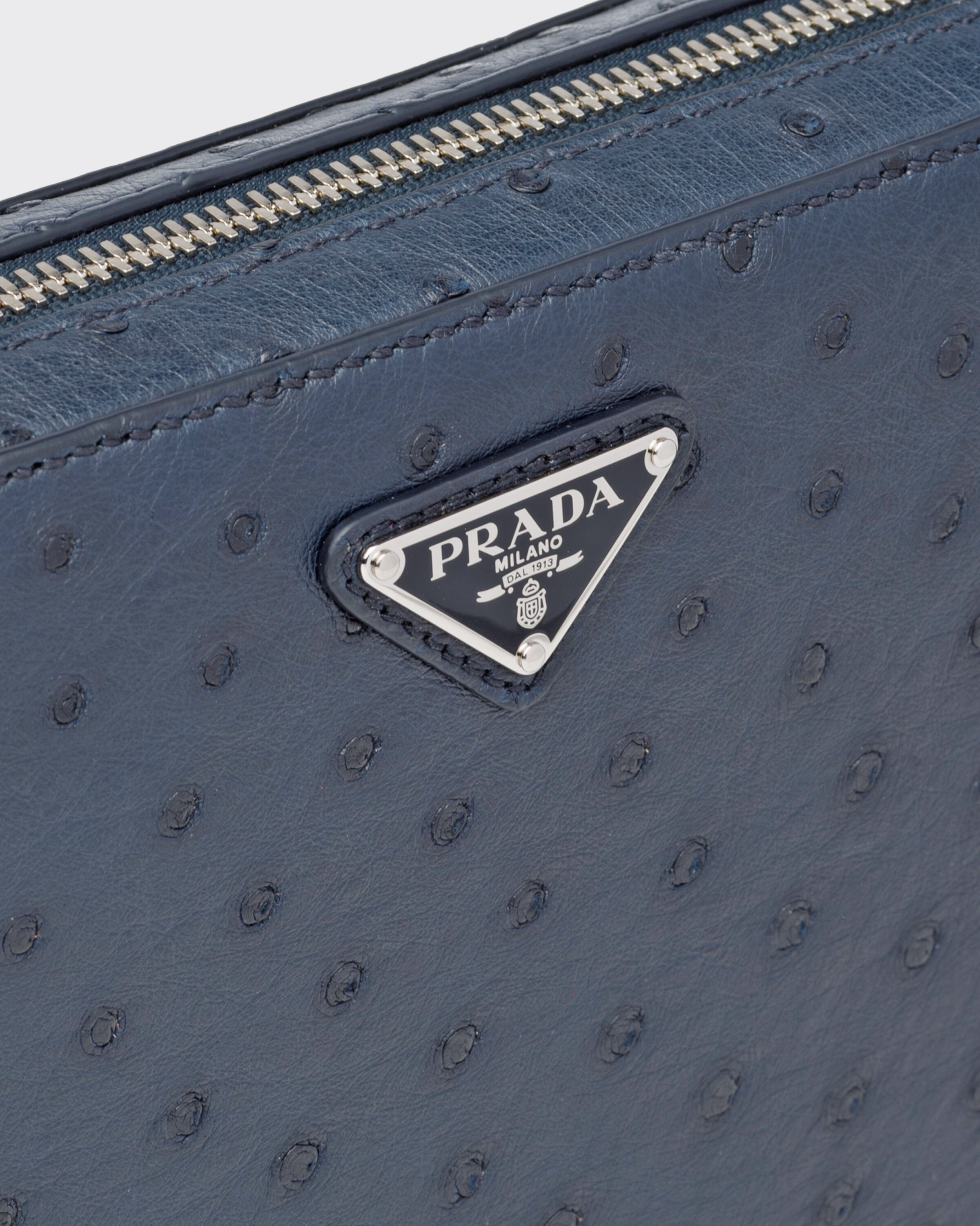 Navy Ostrich Leather Clutch | PRADA