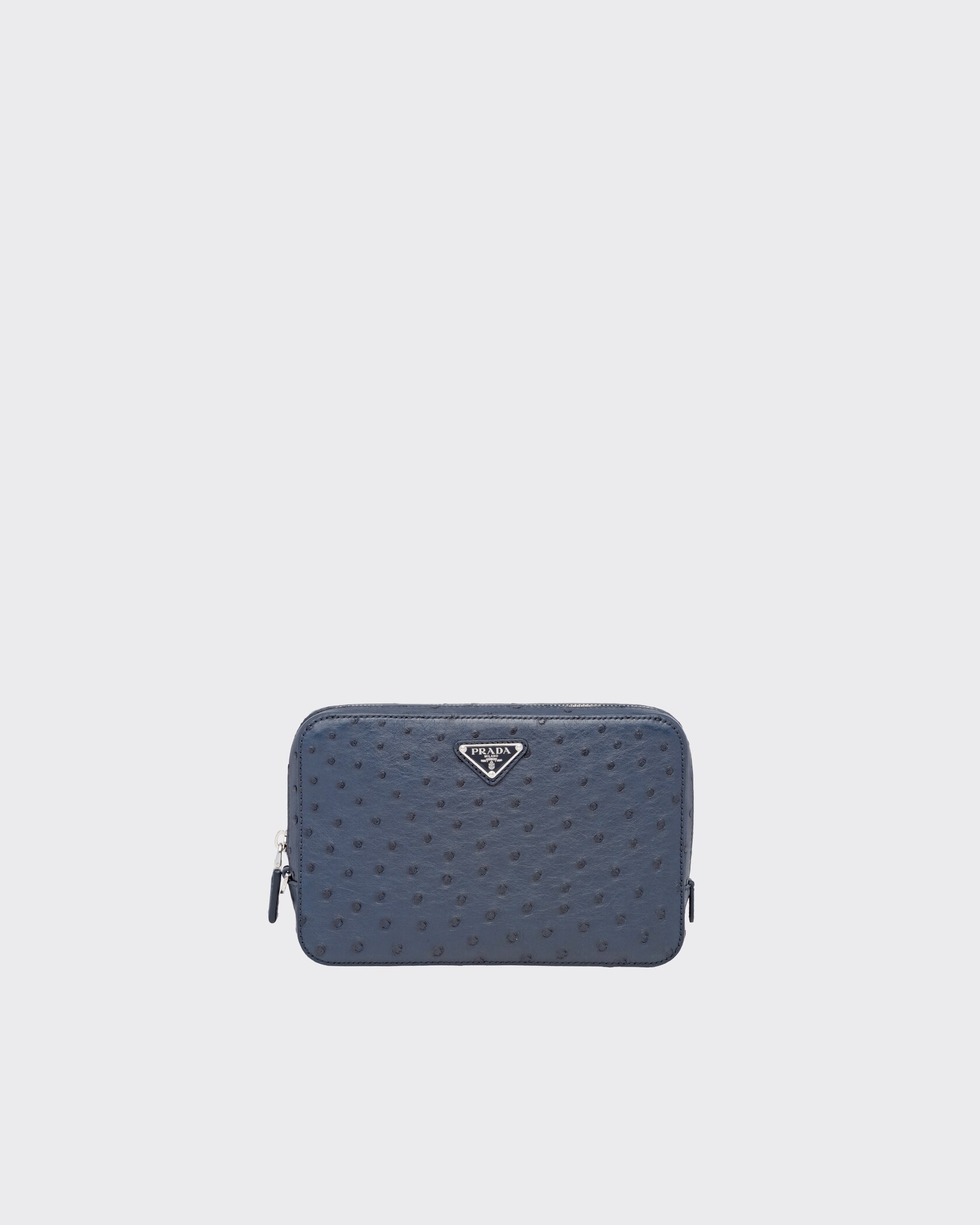 Navy Ostrich Leather Clutch | PRADA
