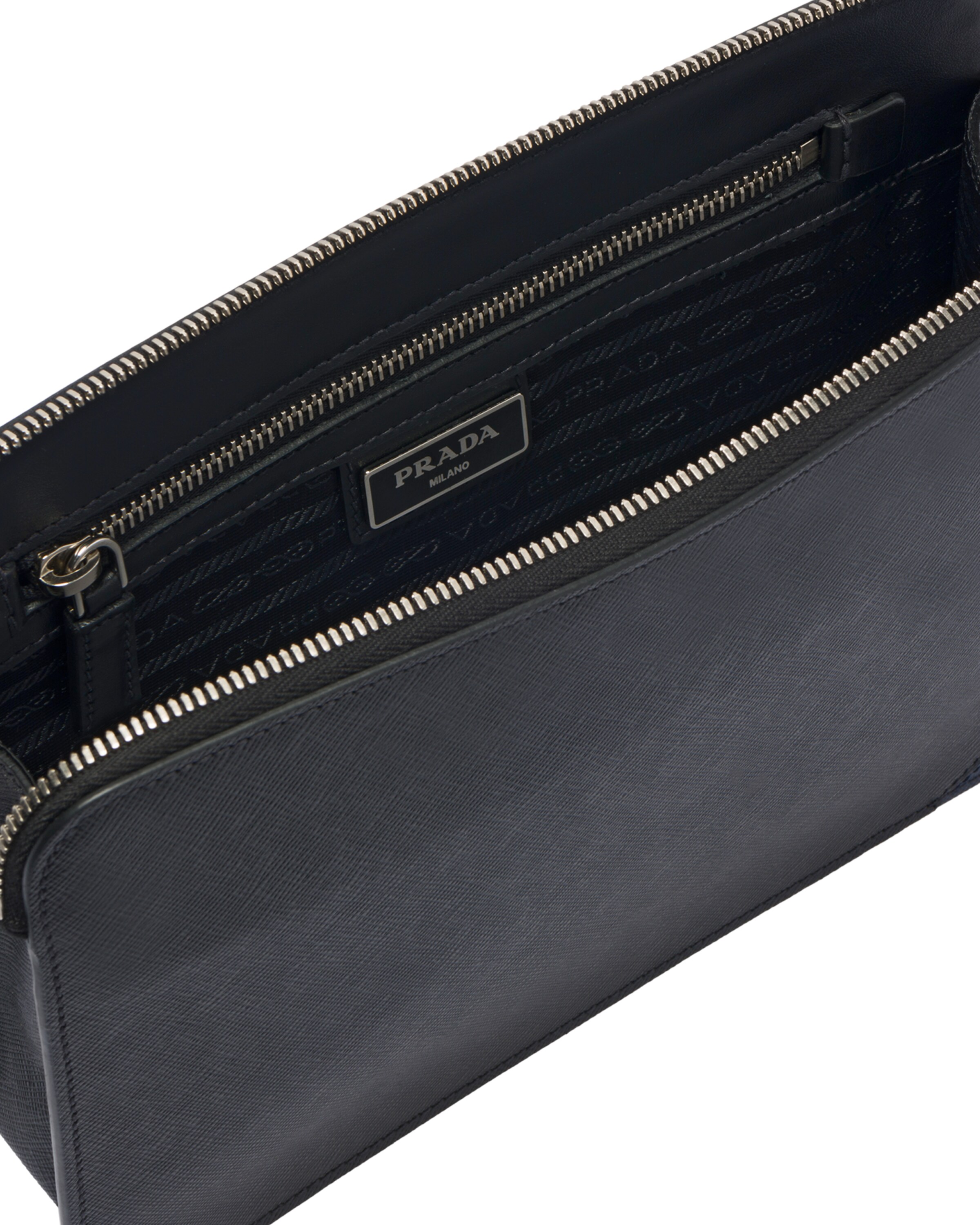 Black/baltic Blue Saffiano Leather Clutch | Prada