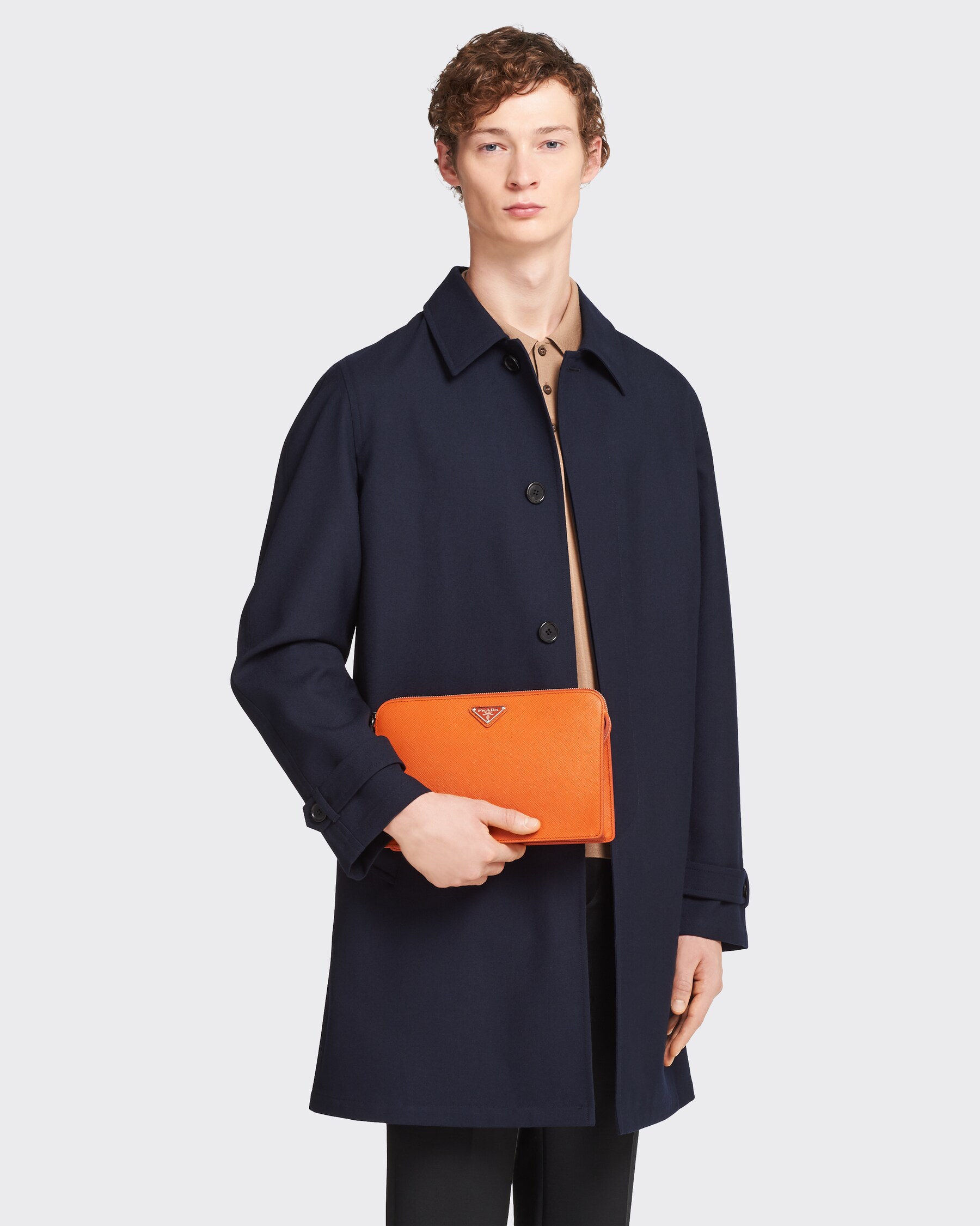 Papaya Saffiano Leather Pouch | PRADA