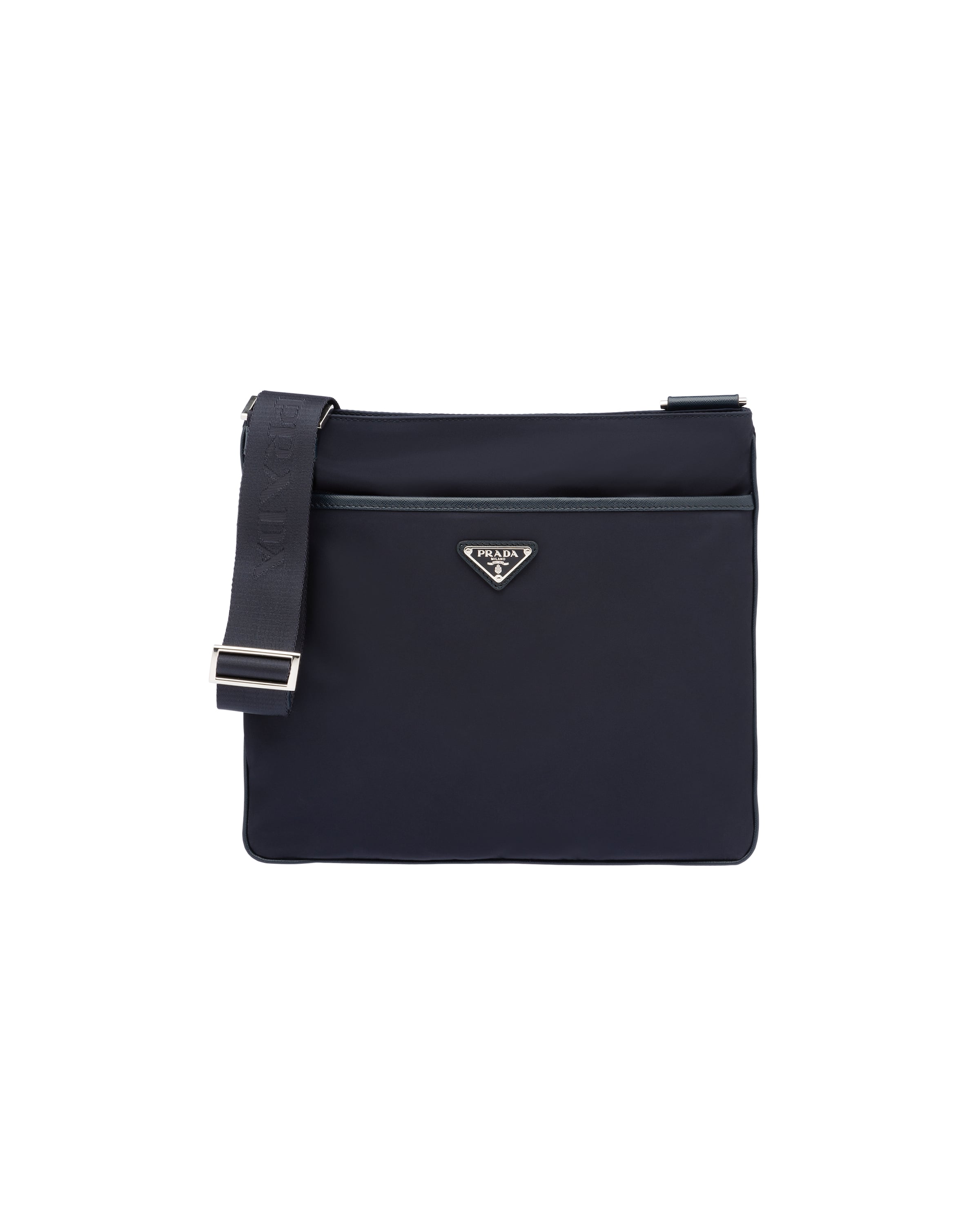 Navy Nylon and Saffiano Leather Bag with Strap | Prada