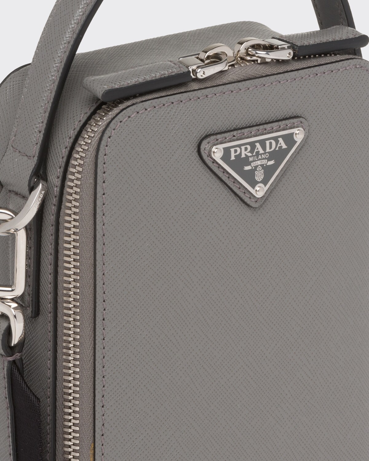 Marble Gray Prada Brique Saffiano Leather Bag | PRADA