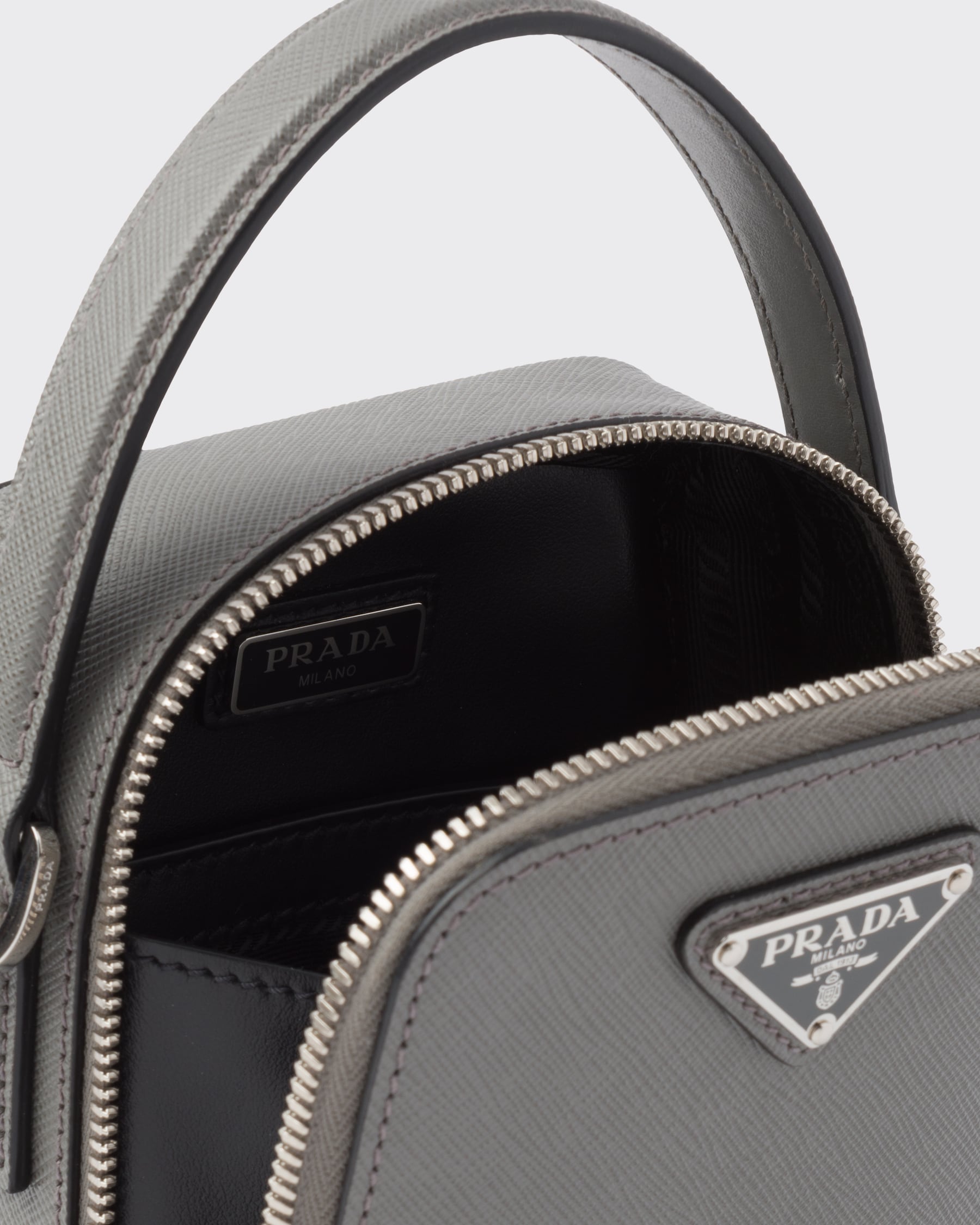 Marble Gray Prada Brique Saffiano Leather Bag | PRADA