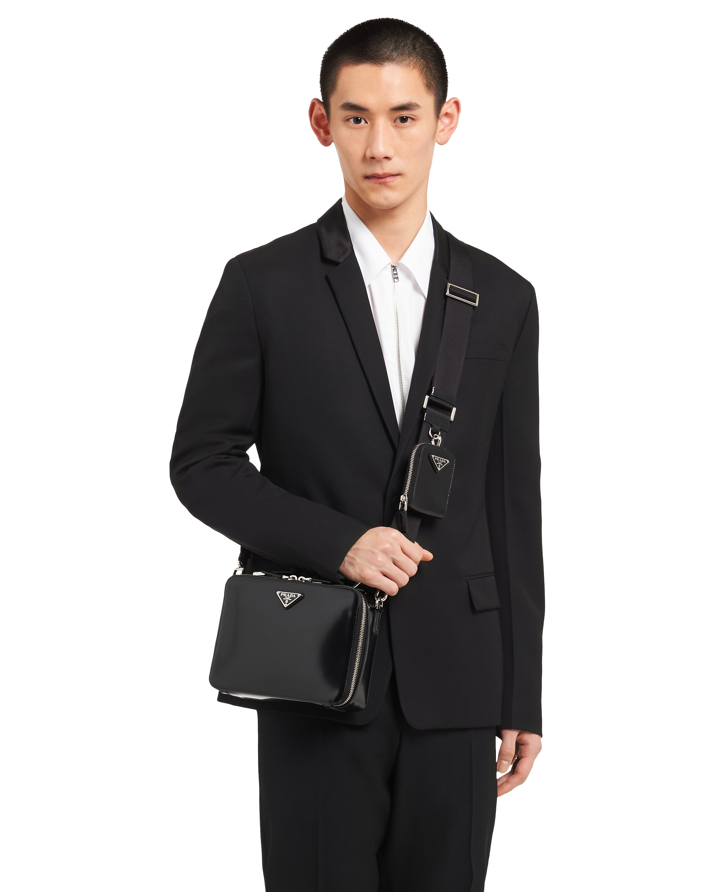 Black Prada Brique brushed leather bag | Prada