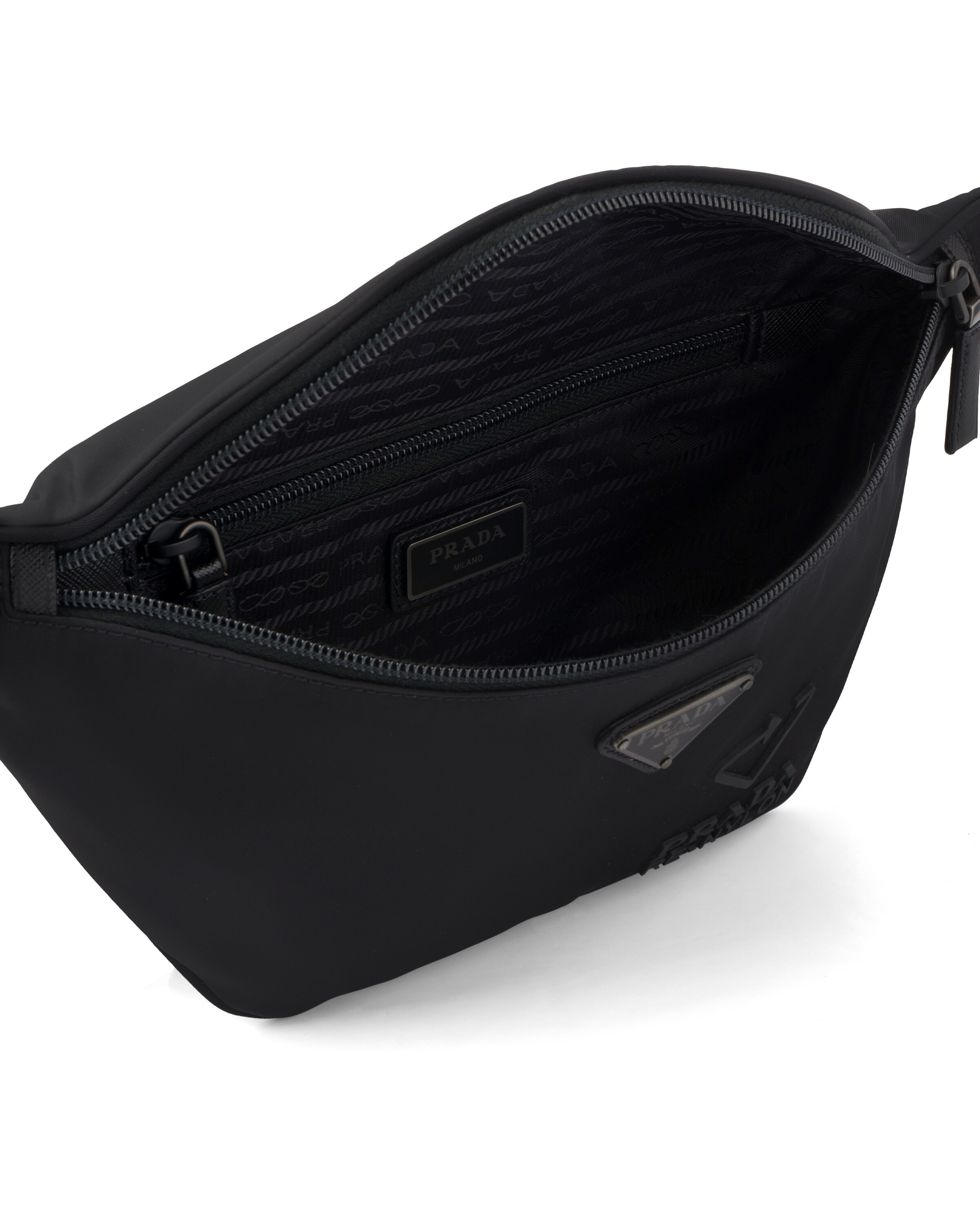 Black Re-Nylon and Saffiano leather belt bag | Prada