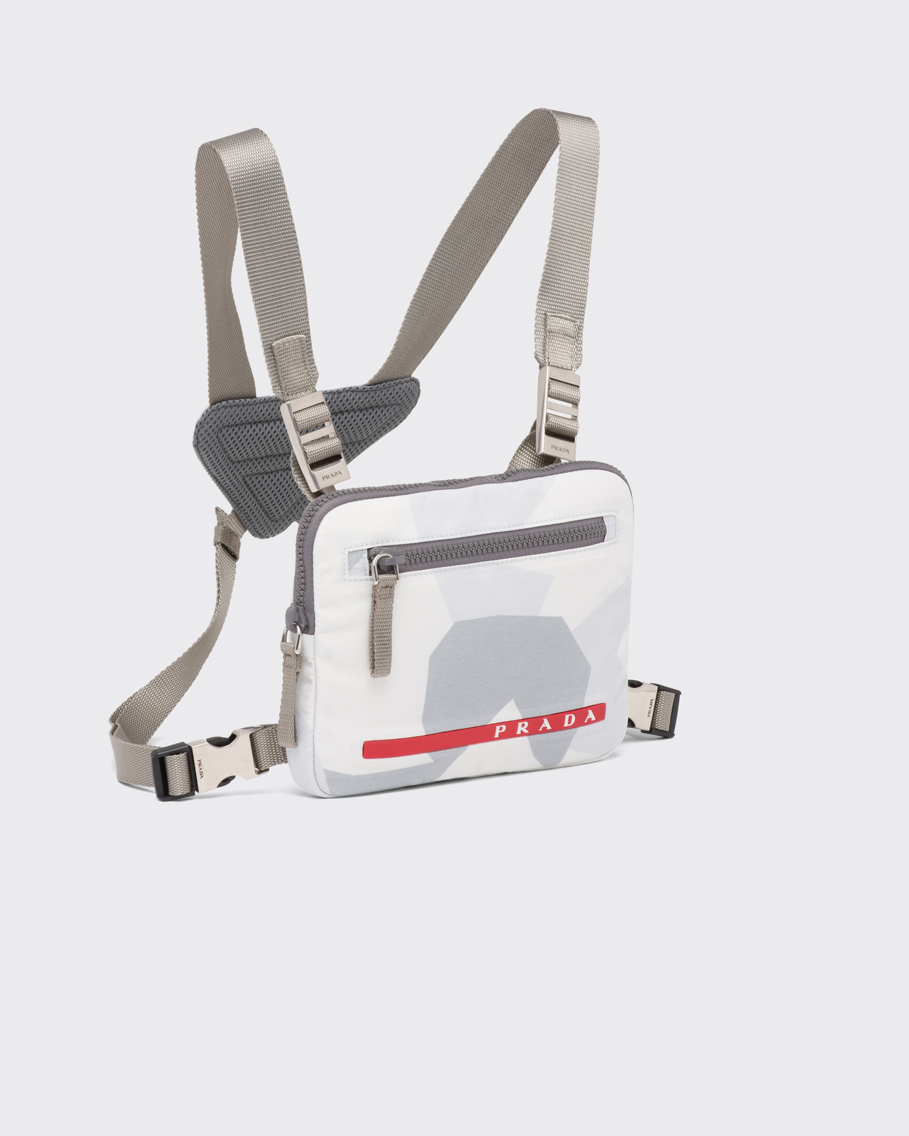 Marble Gray Printed Technical Fabric Crossbody Bag | PRADA