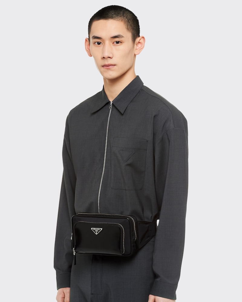 Black Re-nylon And Brushed Leather Belt Bag | PRADA