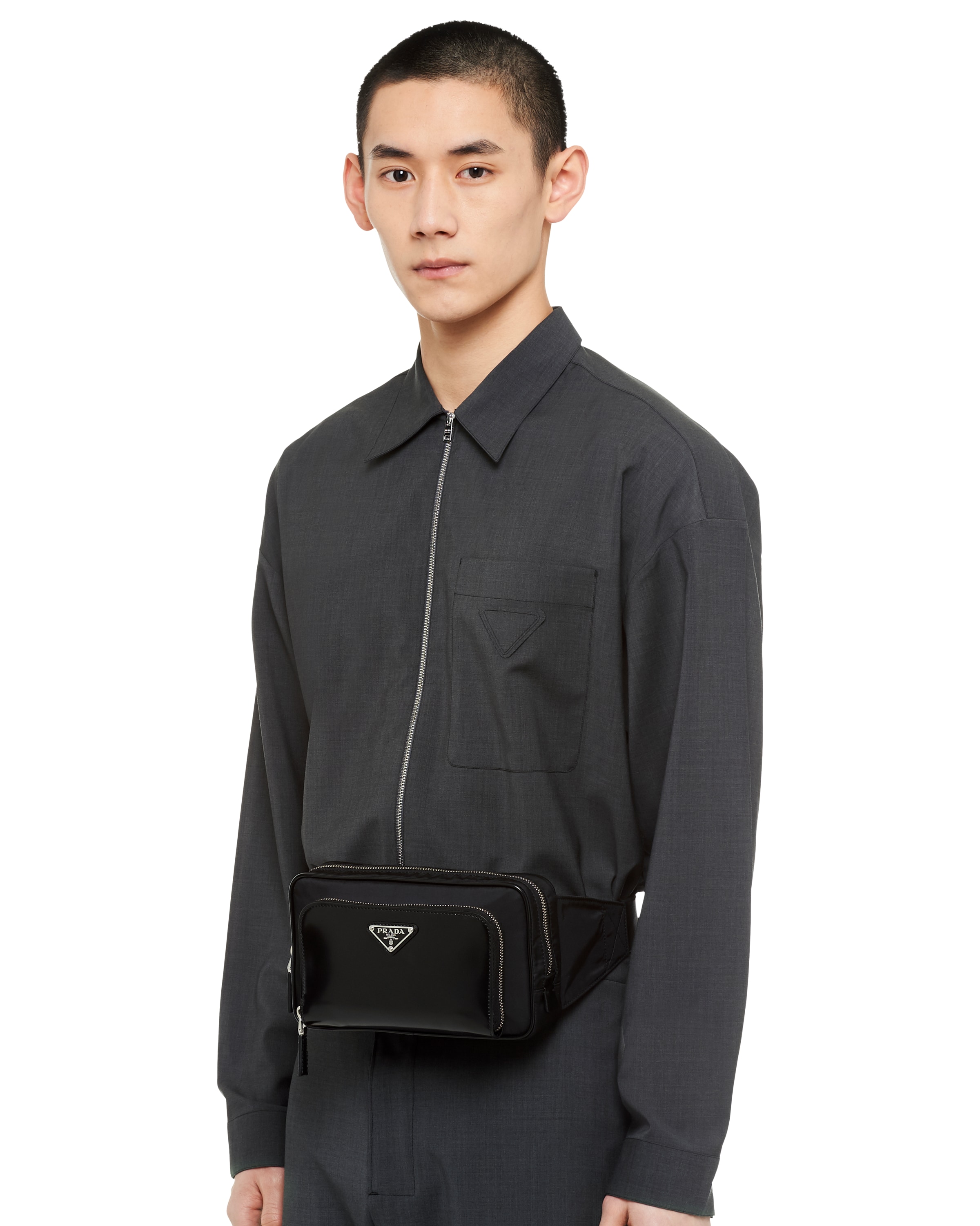 Black Re-Nylon and brushed leather belt bag | Prada
