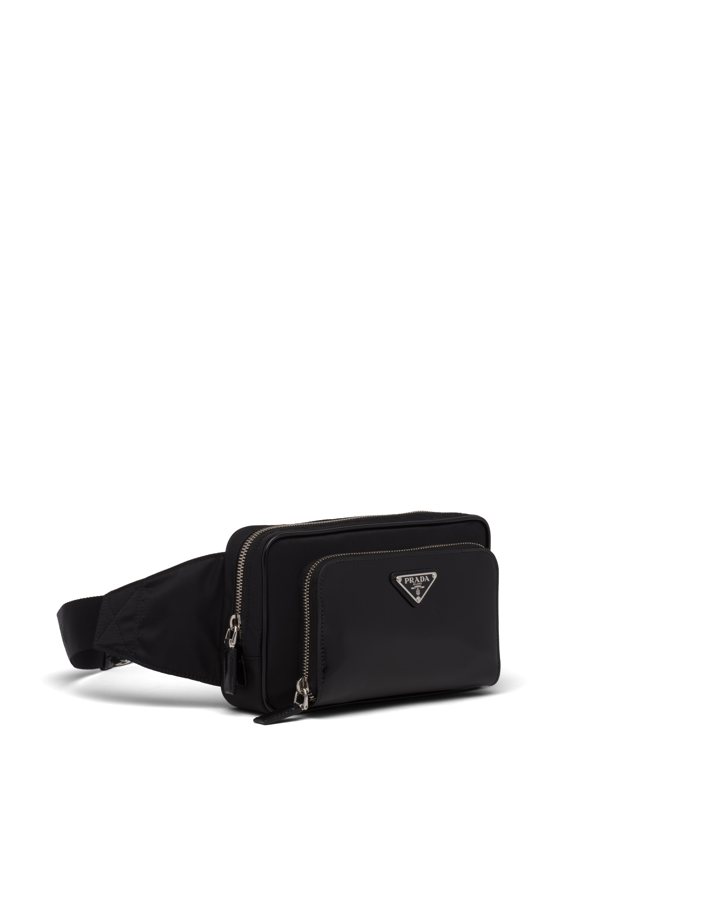 Black Re-Nylon and brushed leather belt bag | Prada