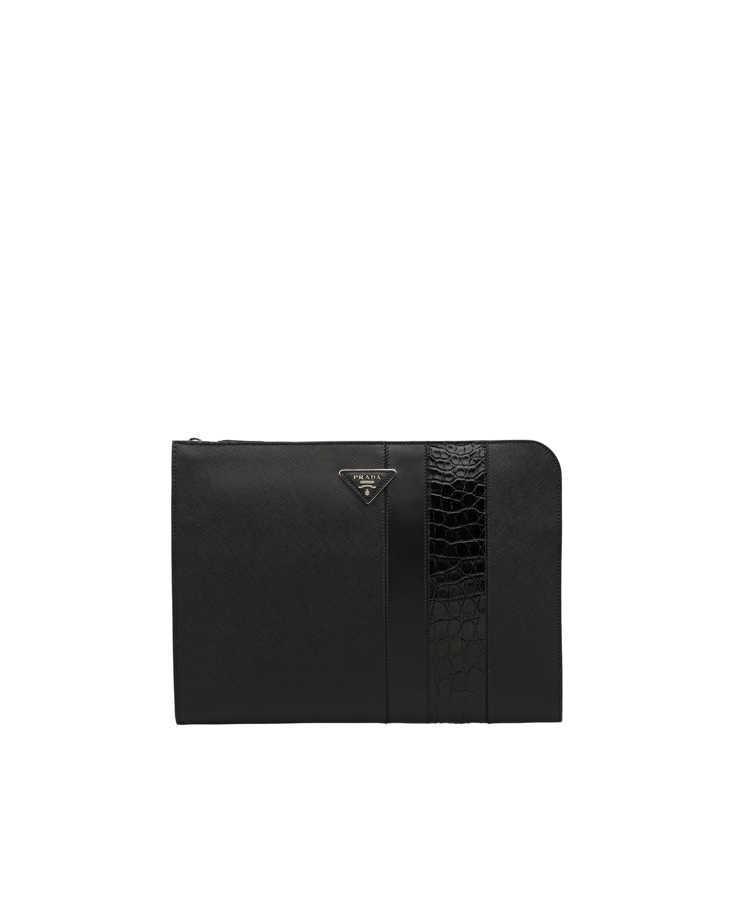 Black Saffiano and Crocodile Leather Document Holder | Prada