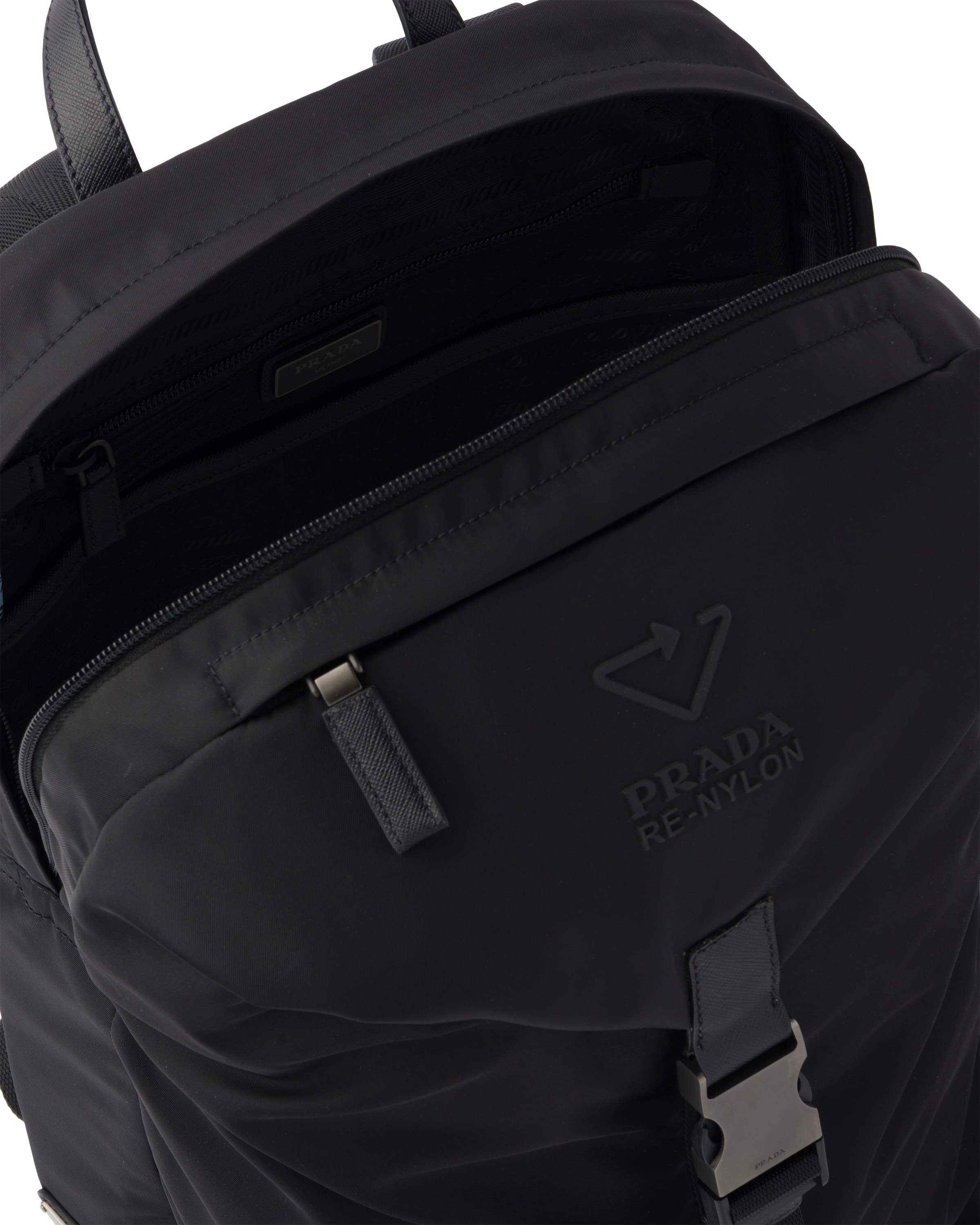 Black Re-Nylon and Saffiano leather backpack | Prada