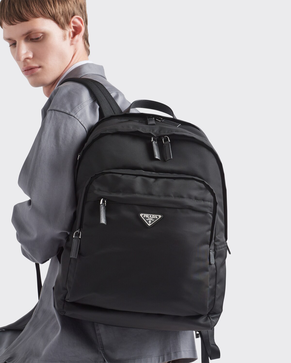 Black Re-nylon And Saffiano Leather Backpack | PRADA