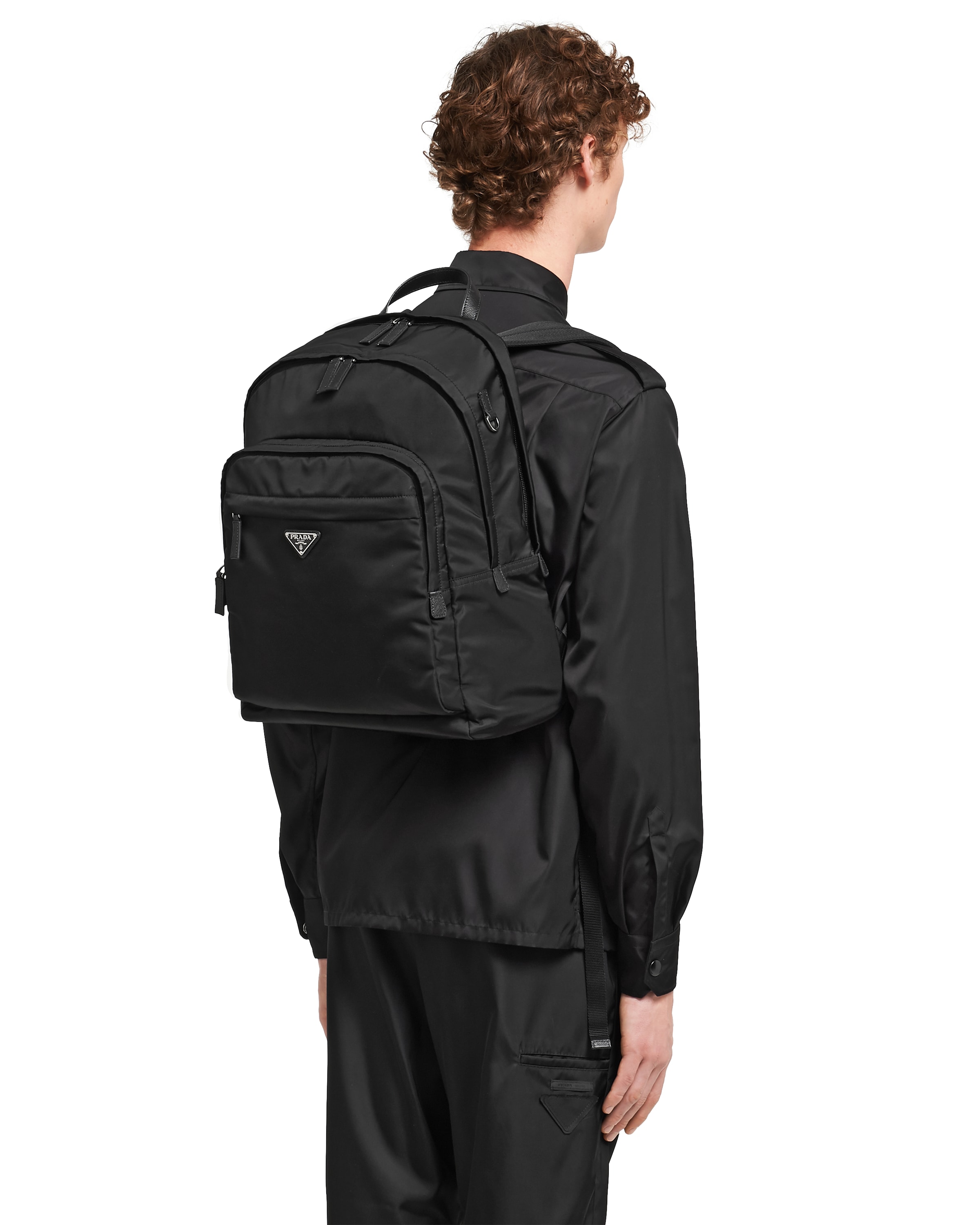 Schwarz Rucksack aus Nylon und Saffiano-Leder | Prada