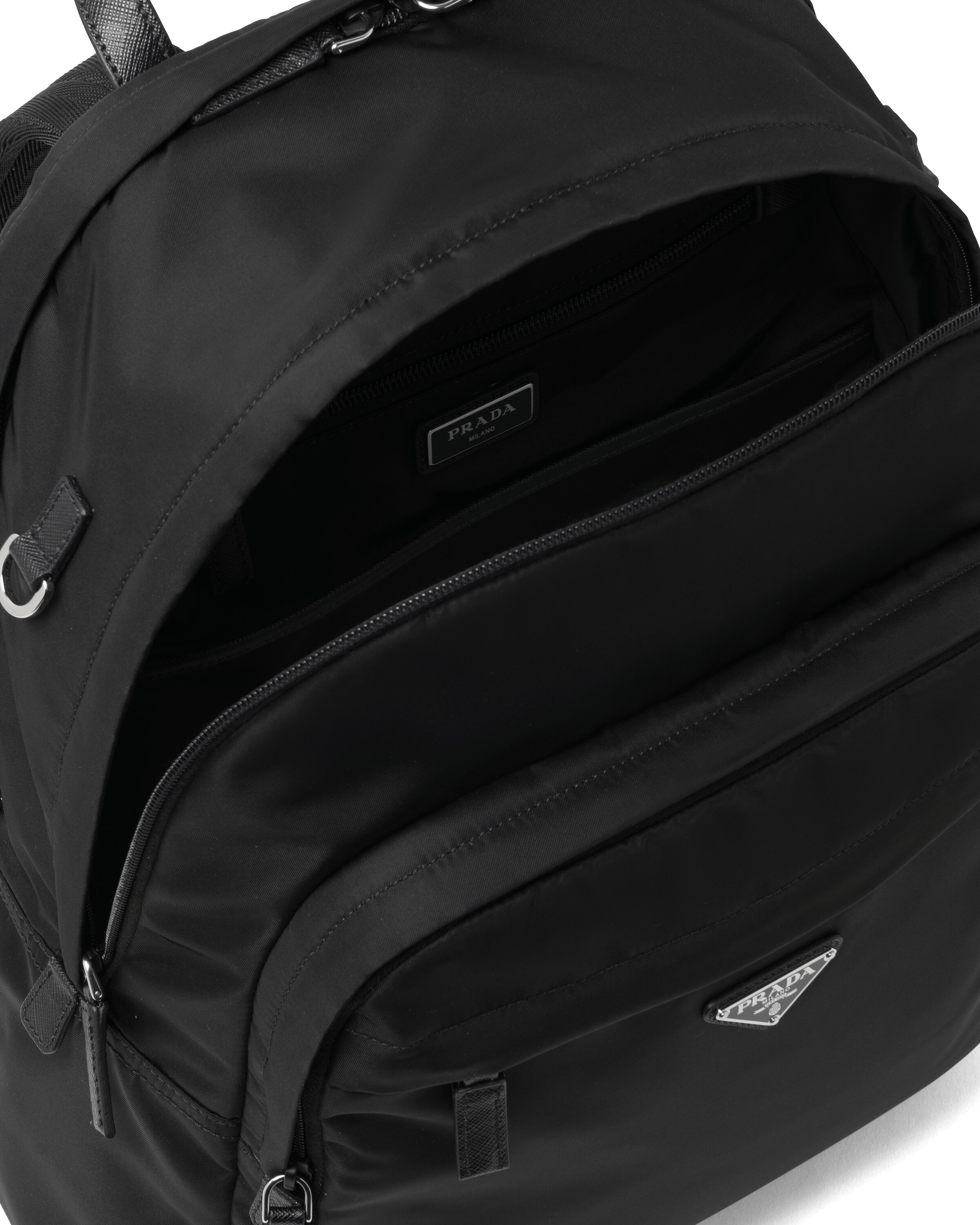 Schwarz Rucksack aus Nylon und Saffiano-Leder | Prada
