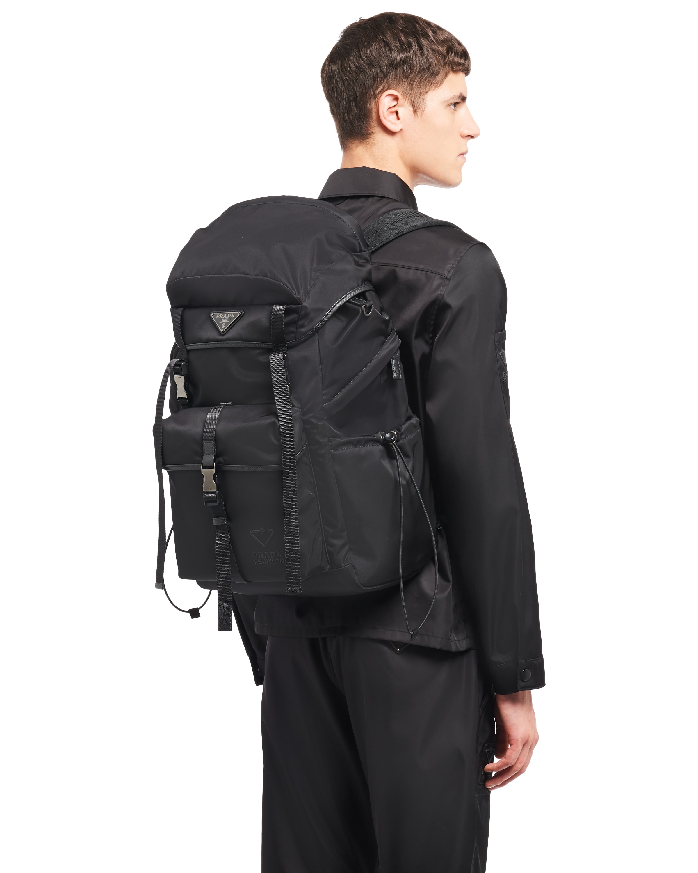 Black Re-Nylon and Saffiano leather backpack | Prada