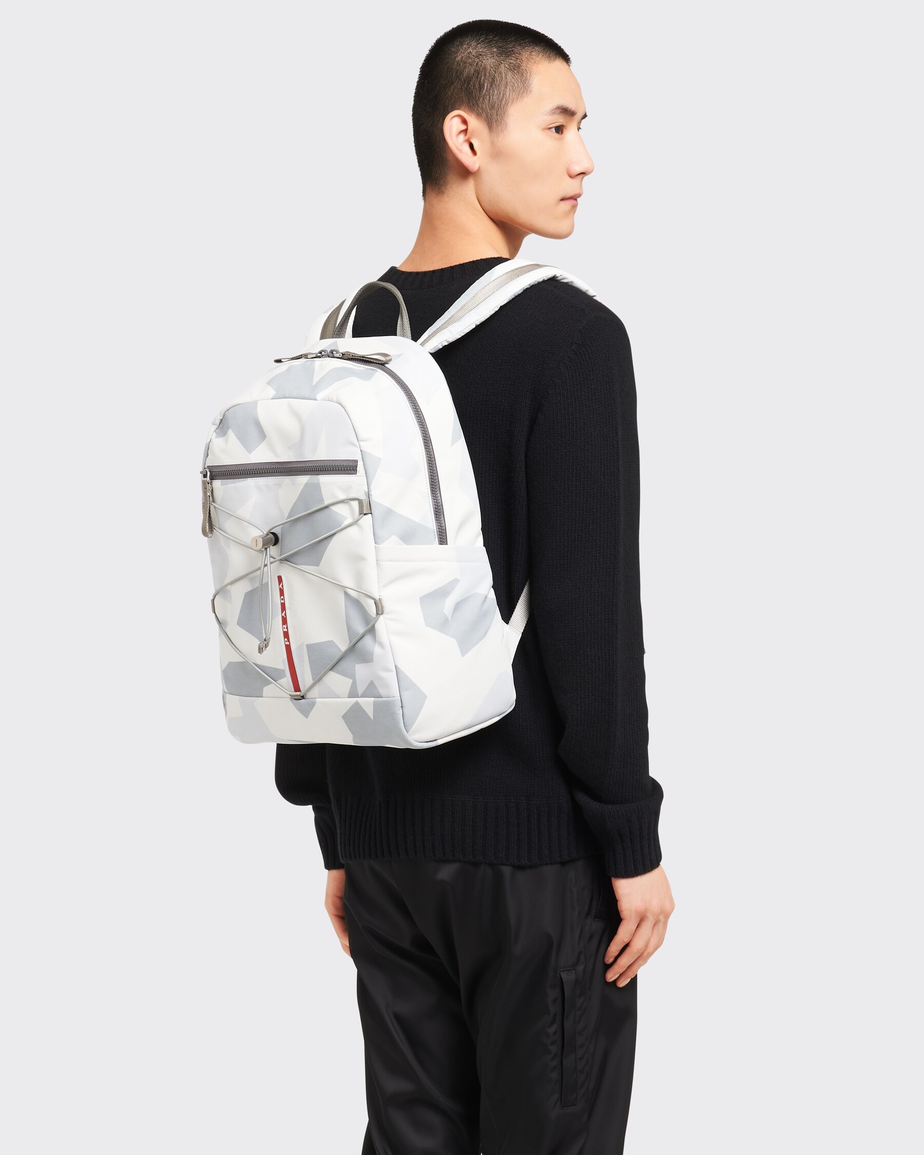 Marble Gray Printed Technical Fabric Backpack | PRADA