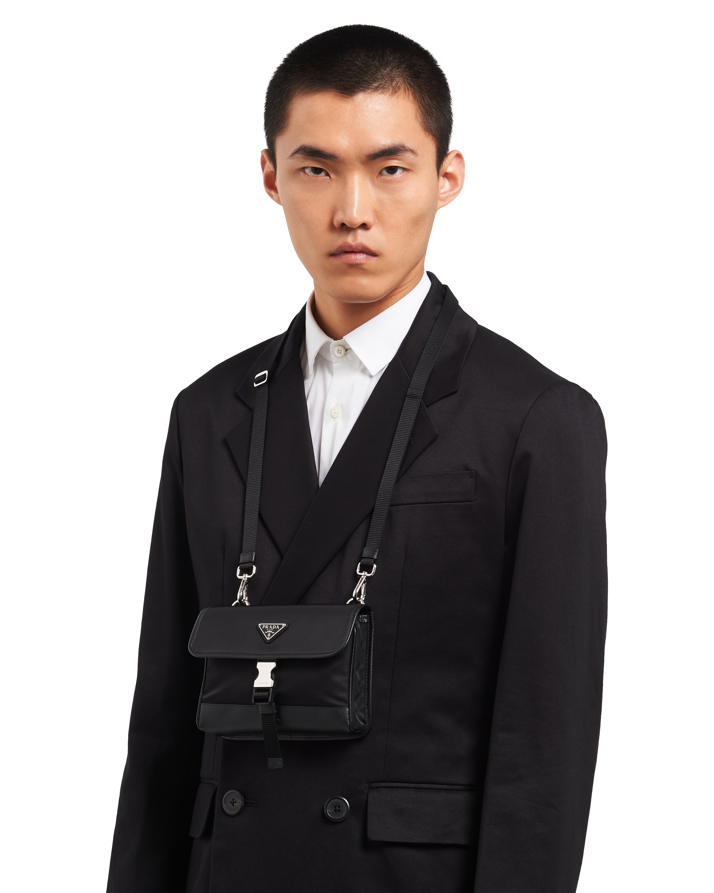 Black Re-Nylon and Saffiano leather smartphone case | Prada