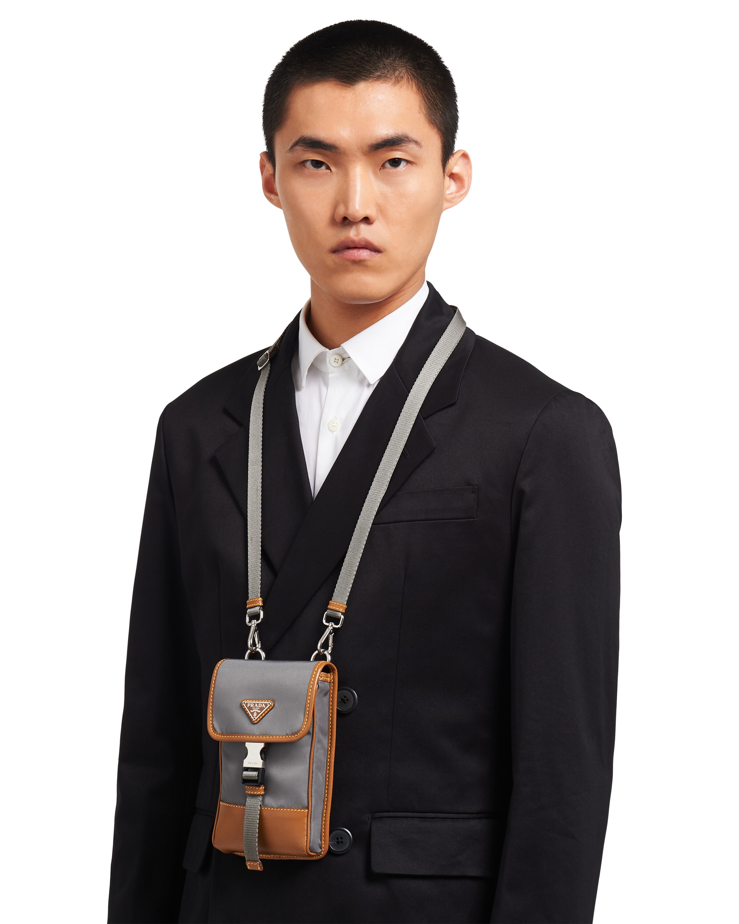 Marble Gray/caramel Nylon and Saffiano Leather Smartphone Case | Prada