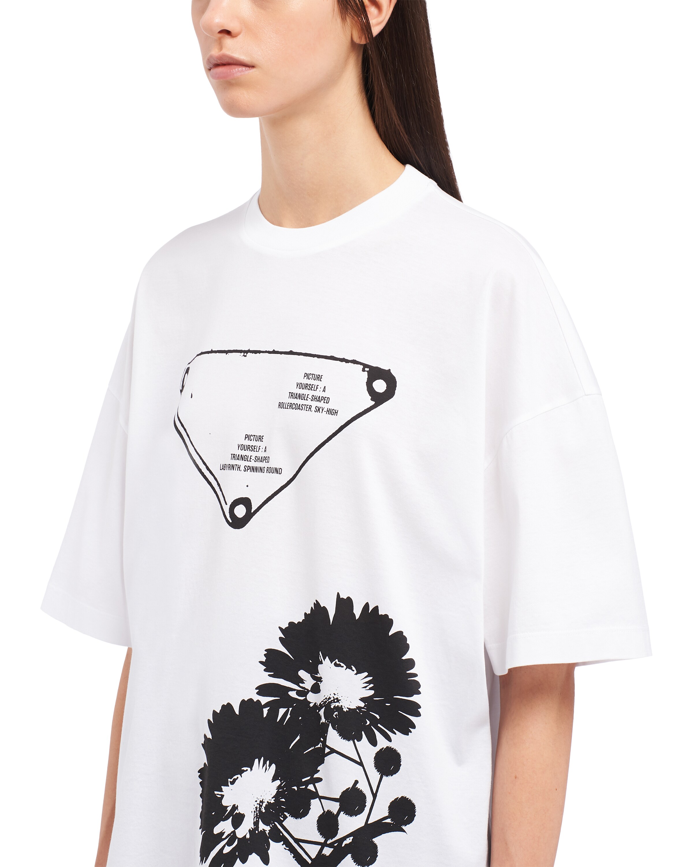 White Oversized printed jersey T-shirt | Prada