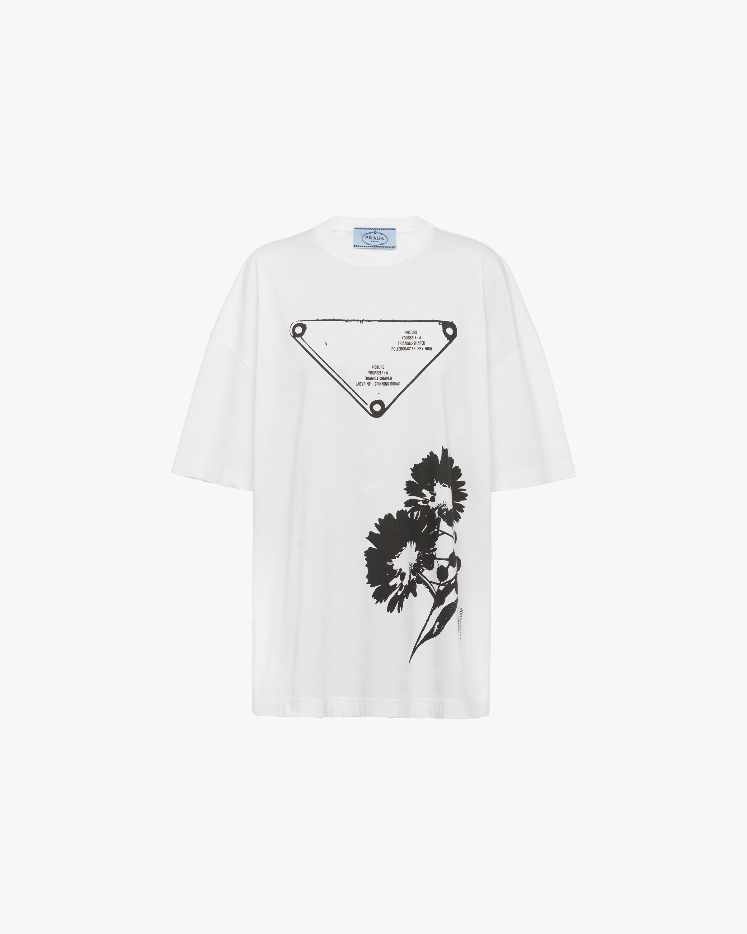 White Oversized printed jersey T-shirt | Prada