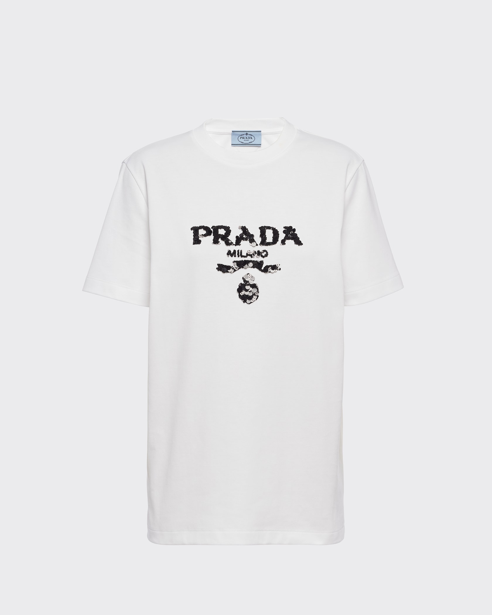 White Embroidered Interlock T-shirt | PRADA
