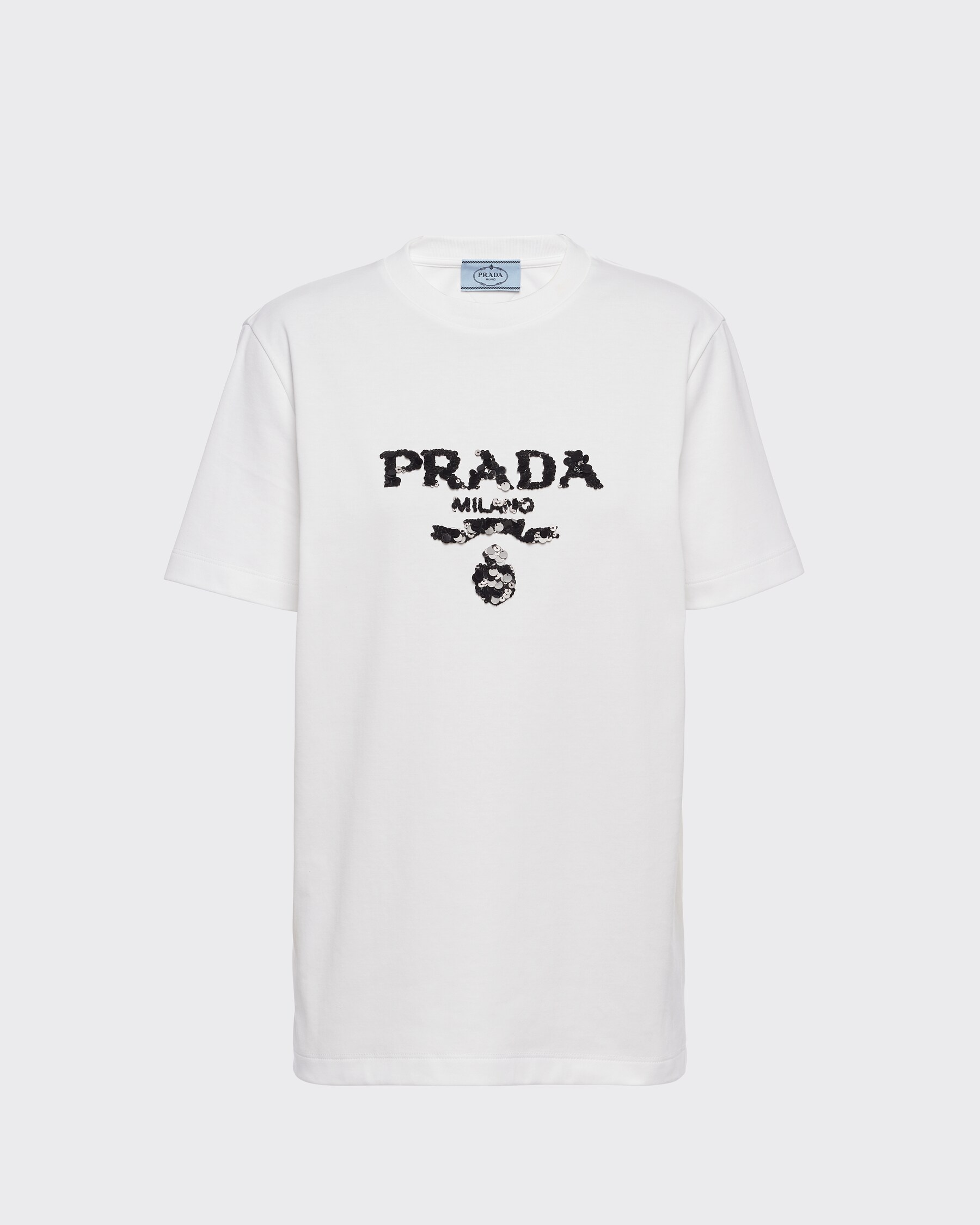 White Embroidered Interlock T-shirt | PRADA